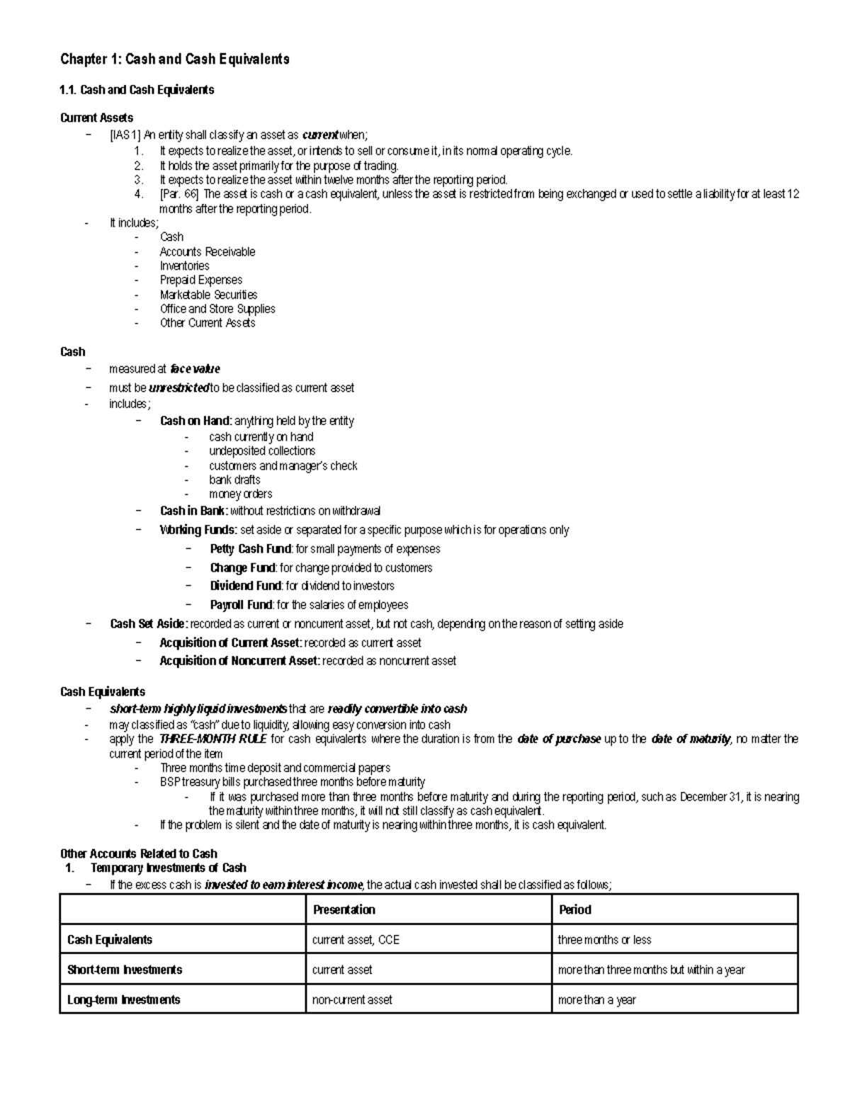 CCE - Cash and cash equivalents - Chapter 1: Cash and Cash Equivalents ...