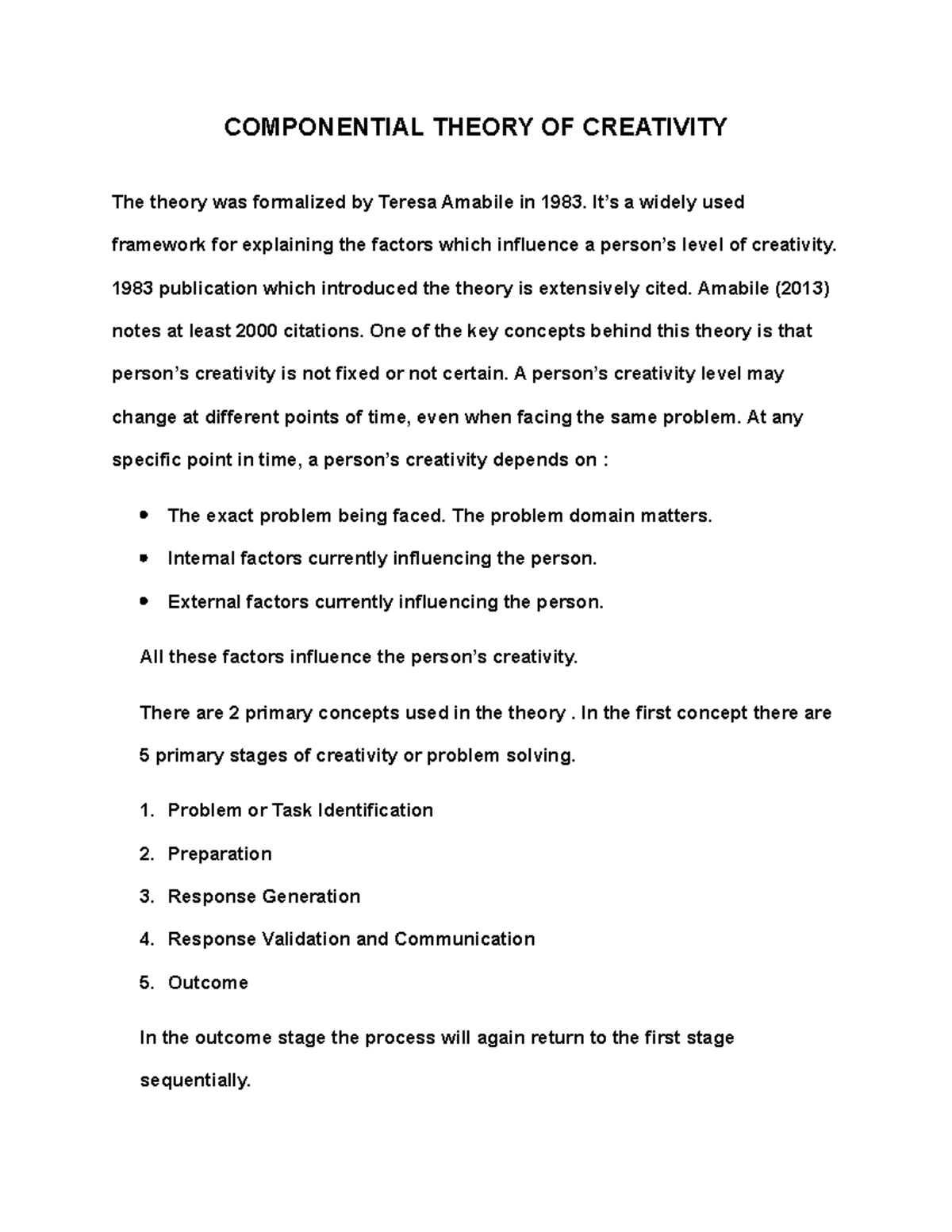 Componenntial Theory of creativity - COMPONENTIAL THEORY OF CREATIVITY ...