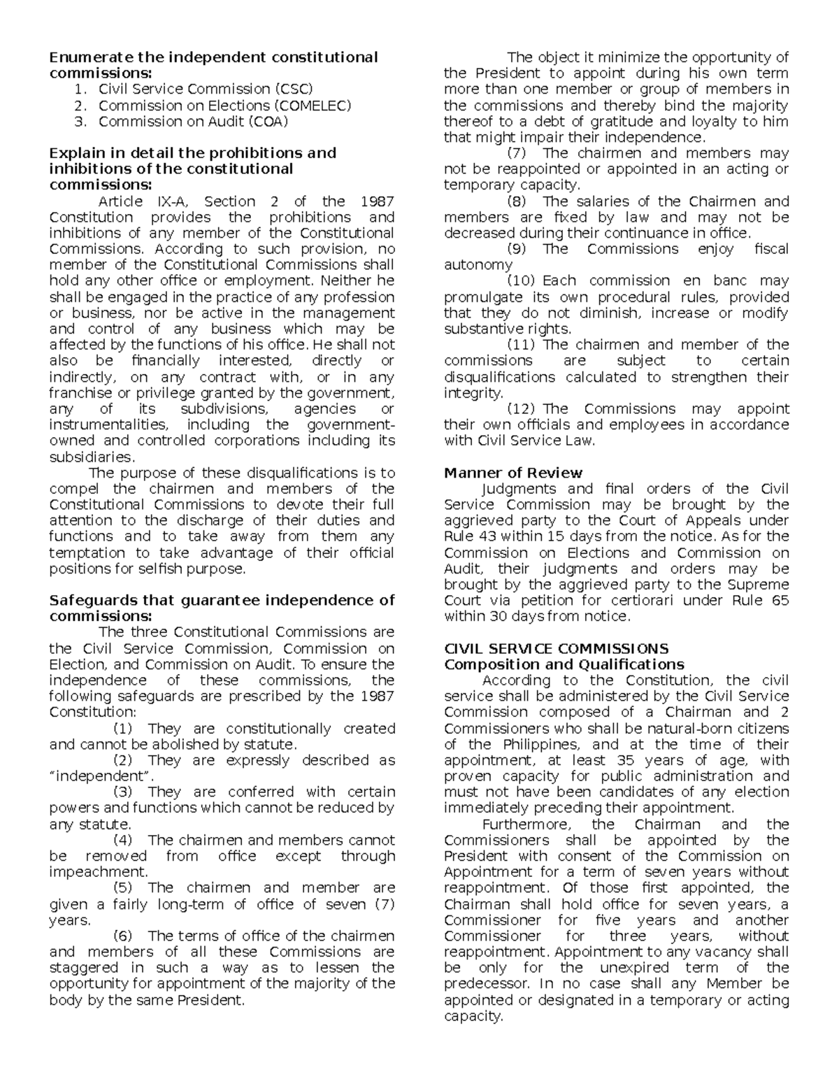Constitutional Commissions - Enumerate the independent constitutional ...