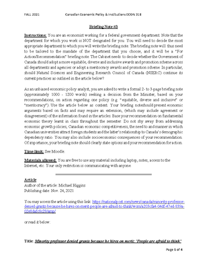 Example of Well-Written Briefing Note with Accompanying Instructions ...