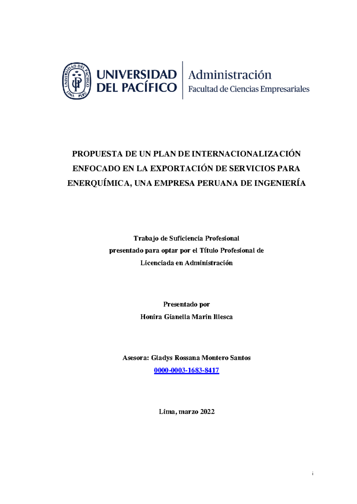 Marin, Honira Trabajo de Suficiencia Profesional Administración 2022 ...