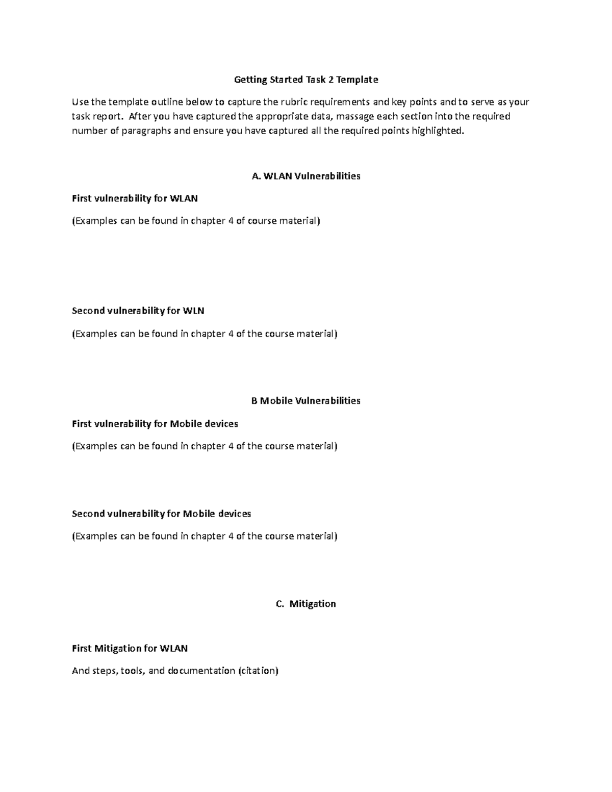 Task 2 Template - Getting Started Task 2 Template Use the template ...