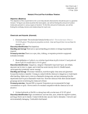 Module 4 week 2 - Gen ChemLab 1 CHM2045L 007 5 Mar. 2024 Module 4 Week ...