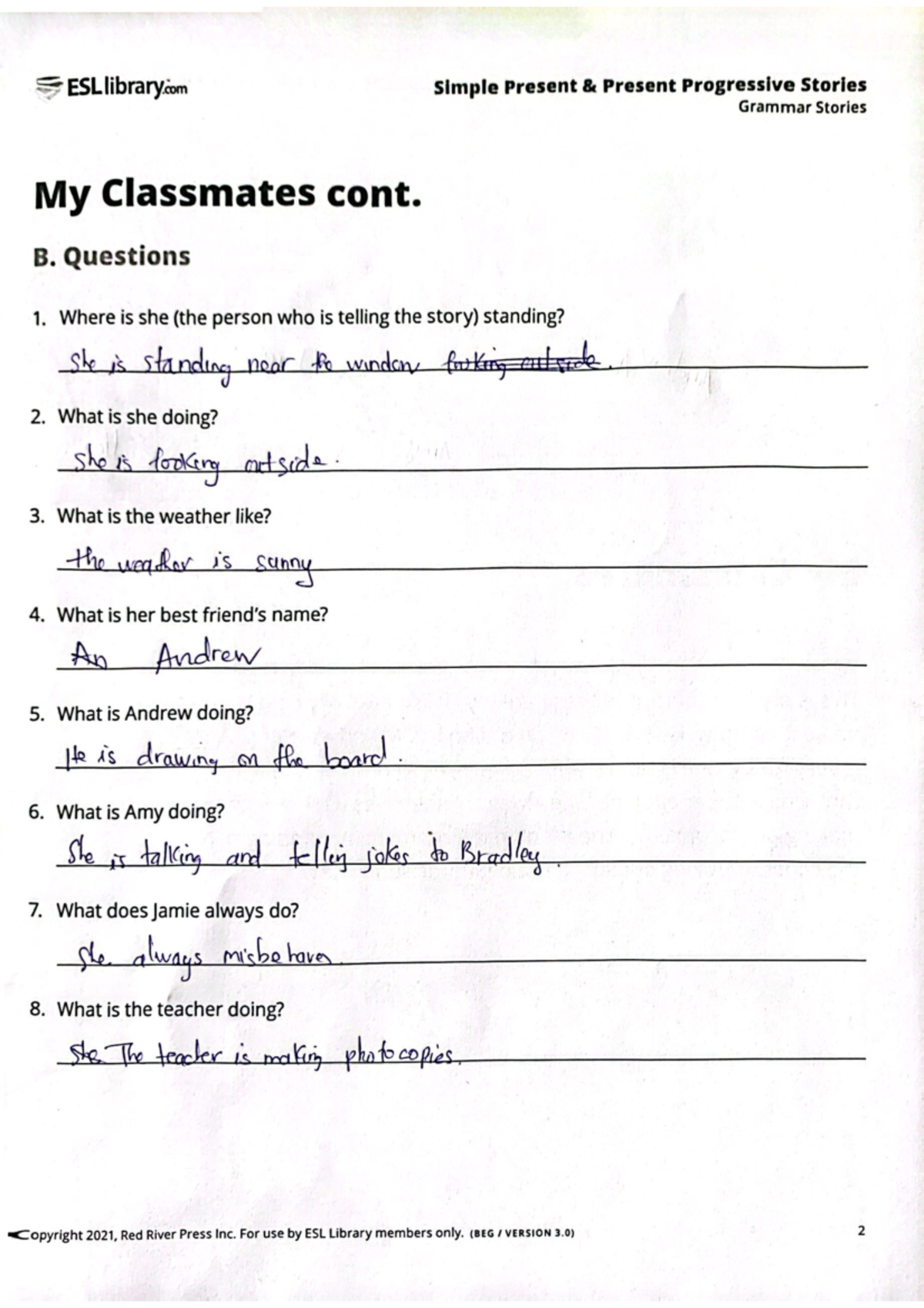 Simple present & Progressive Stories Thi - ESL library Simple Present ...