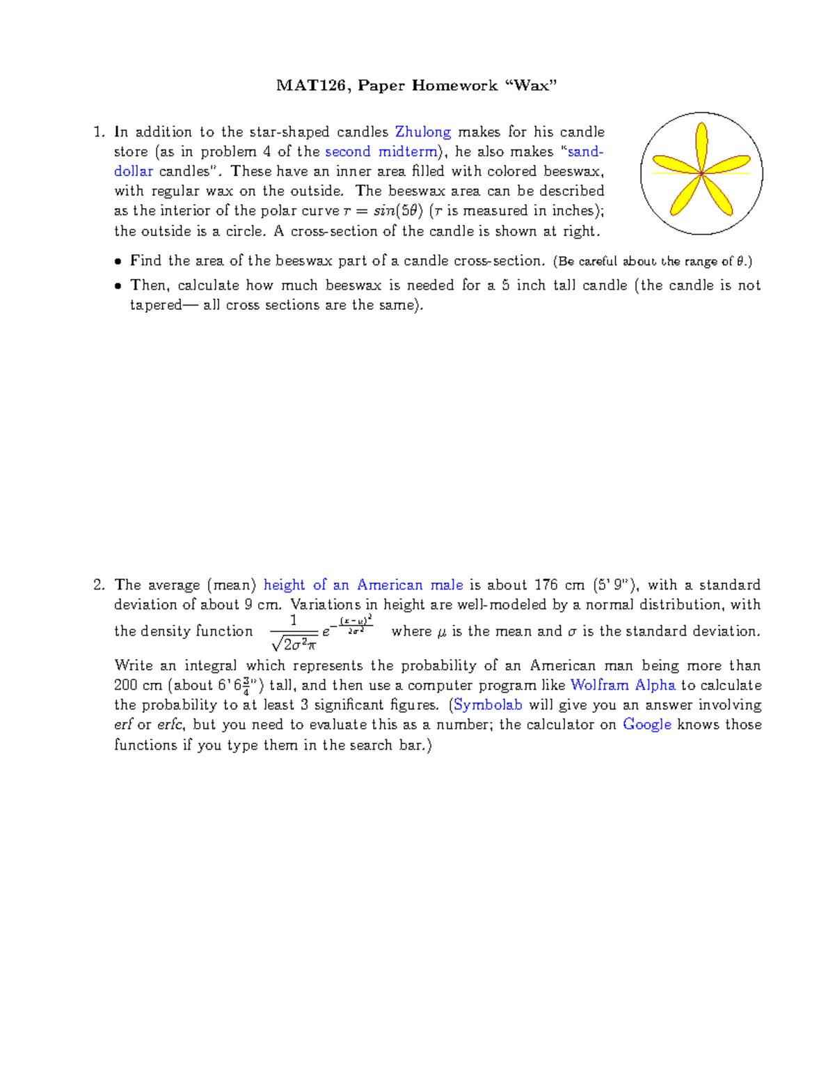 Paper-8 - Practice HW questions - MAT126, Paper Homework “Wax” In ...