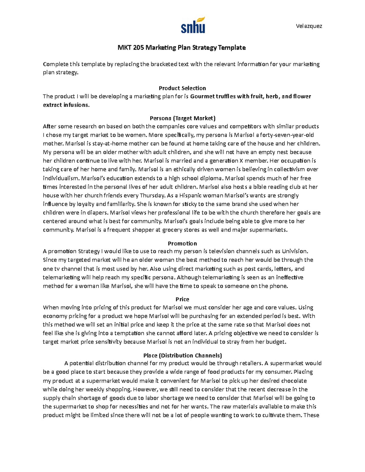 MKT 205 Marketing Plan Project - Velazquez MKT 205 Marketing Plan ...