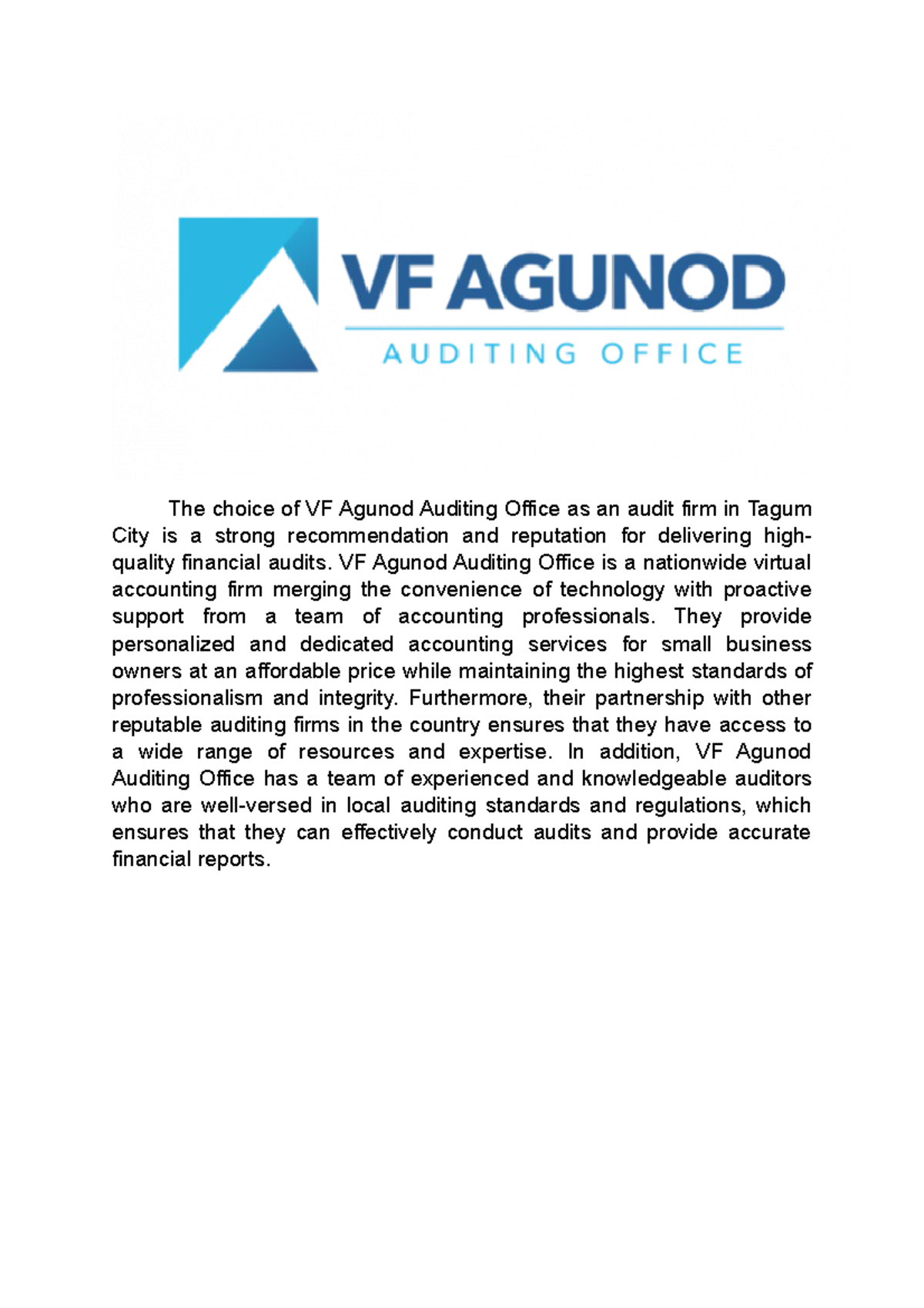 Background of Different Auditing Firm - The choice of VF Agunod ...