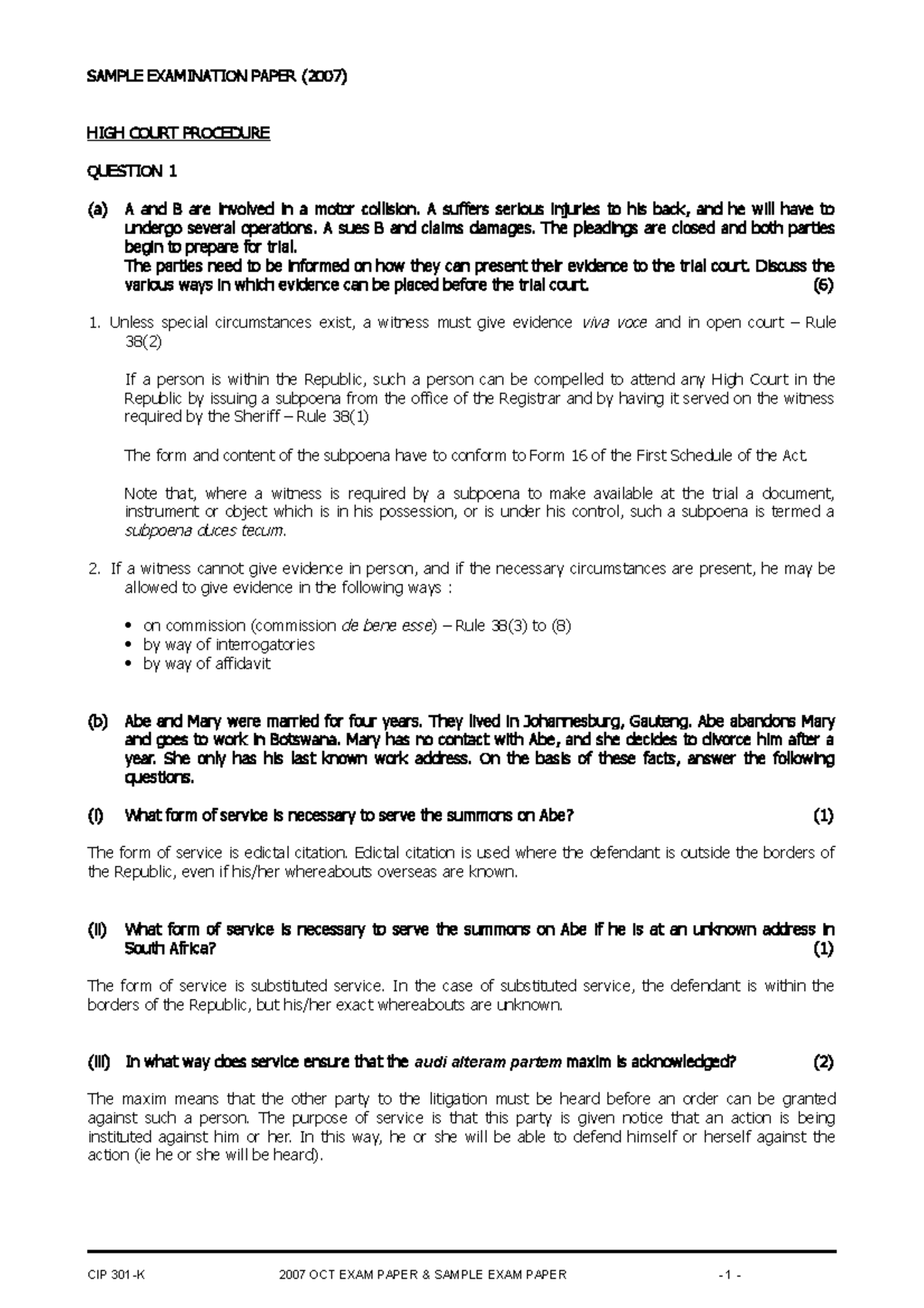 CIP301- Sample- Paper-2007 - SAMPLE EXAMINATION PAPER ( 2007 ) HIGH ...