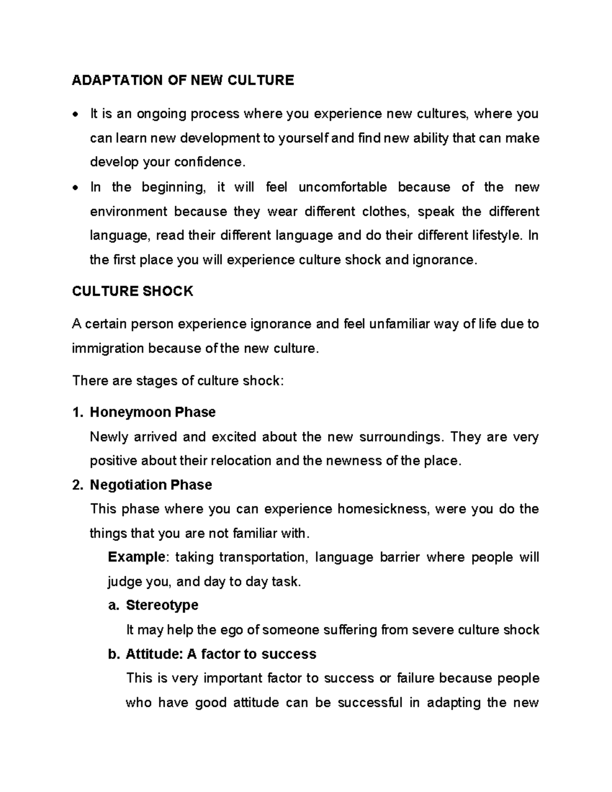 Adaptation to New Cultures - General Education - CapSU - Studocu