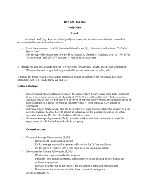 HUN 2201- Study Guide 2 Fall 2022 - HUN 2201- Fall 22 Study Guide Exam ...