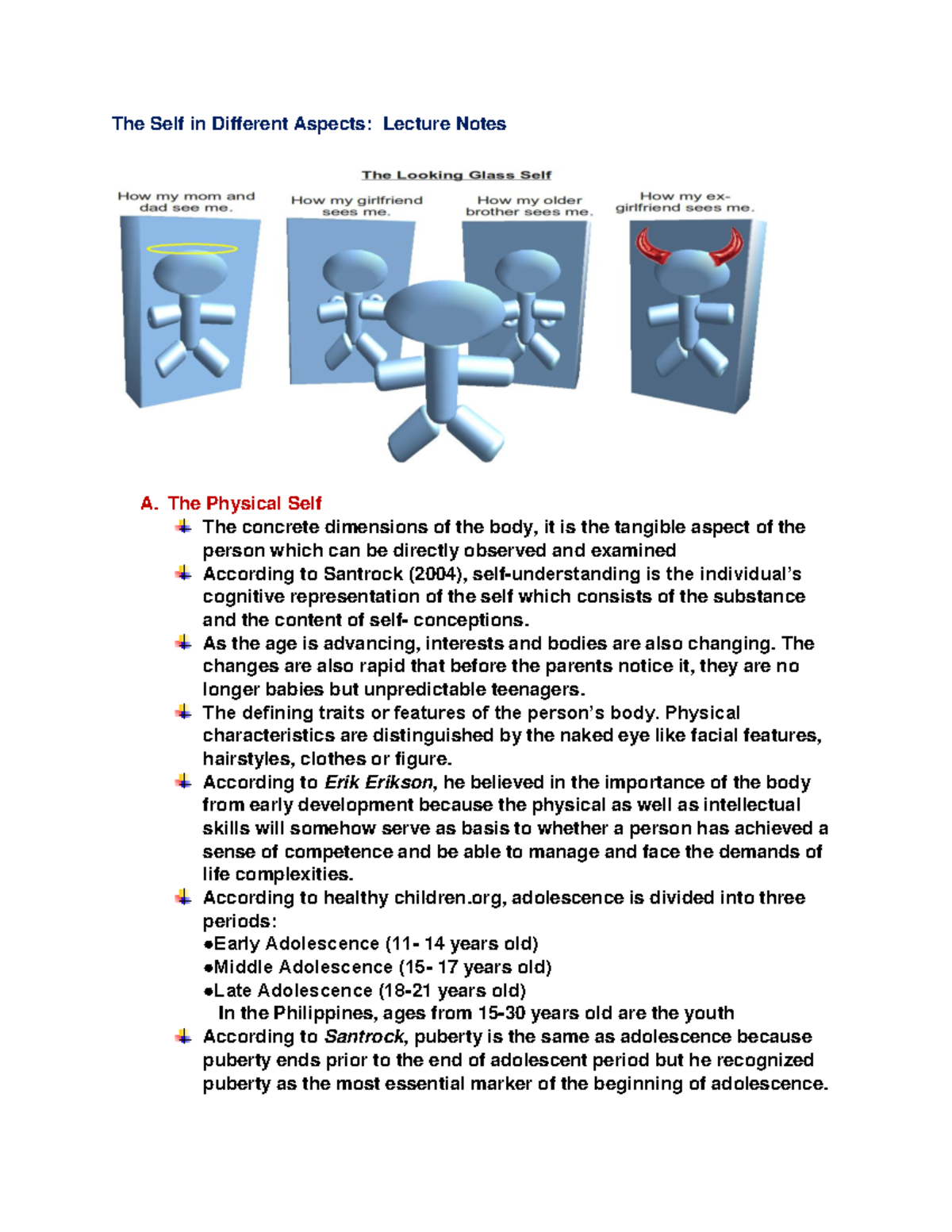 The Self in Different Aspects Lecture Notes - The Physical Self The ...