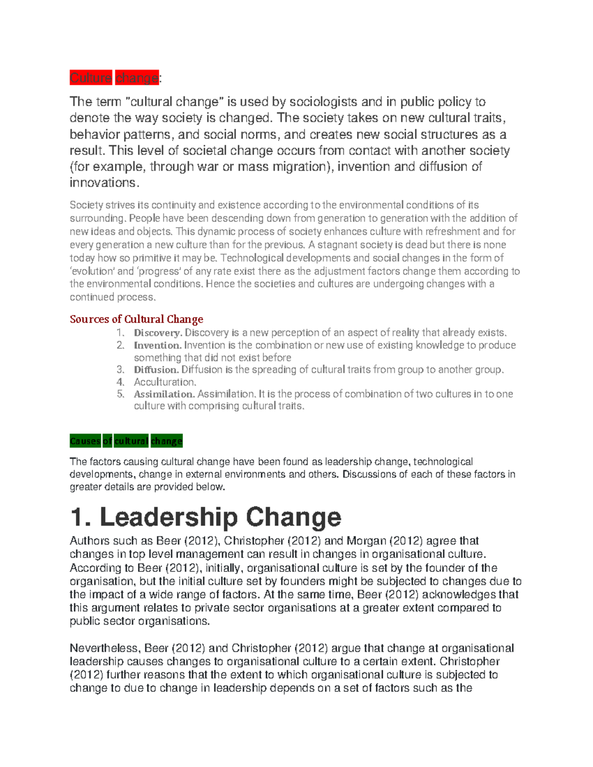 Cultural change - Culture change: The term "cultural change" is used by ...