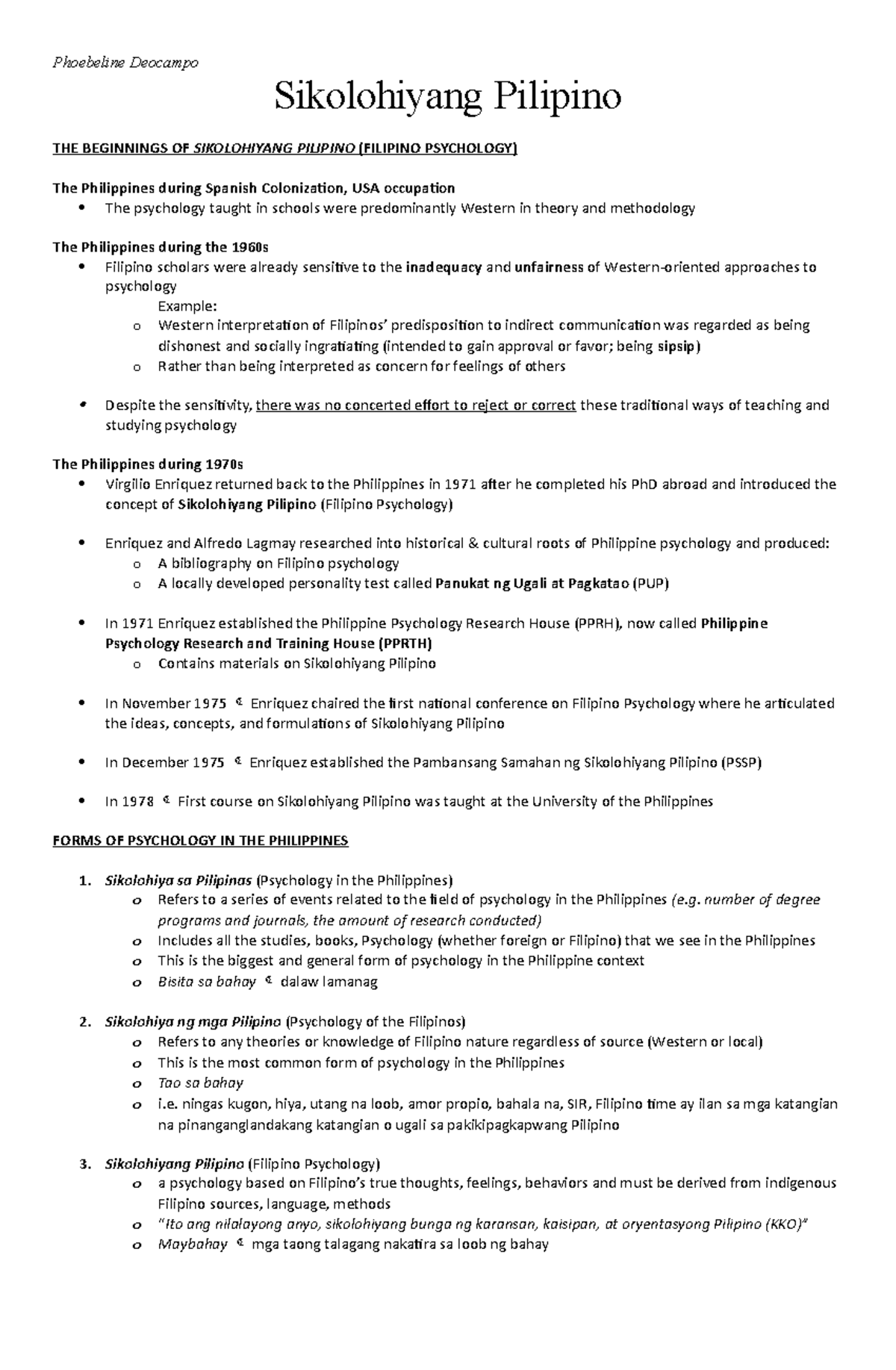 SP2 - Sikolohiyang Pilipino - Phoebeline Deocampo Sikolohiyang Pilipino ...
