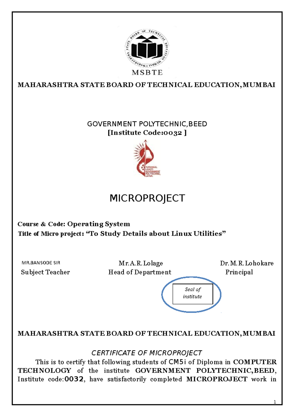 project of other - MAHARASHTRA STATE BOARD OF TECHNICAL EDUCATION ...