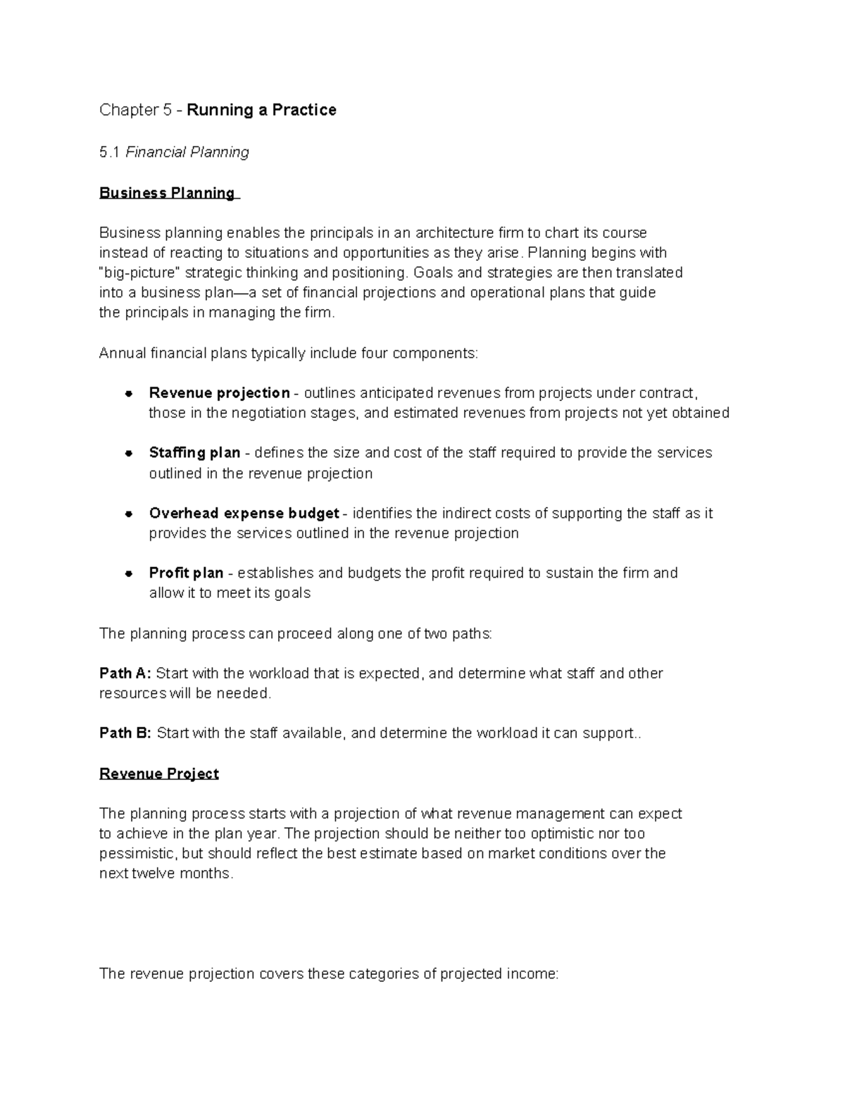 Chapter 5 Notes - Chapter 5 - Running a Practice 5 Financial Planning ...