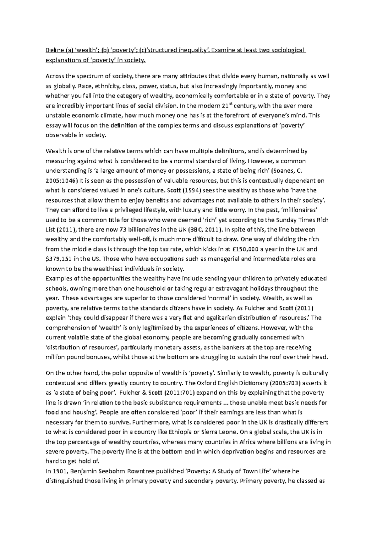 Wealth, Poverty & Structured Inequality - Define (a) ‘wealth’; (b ...