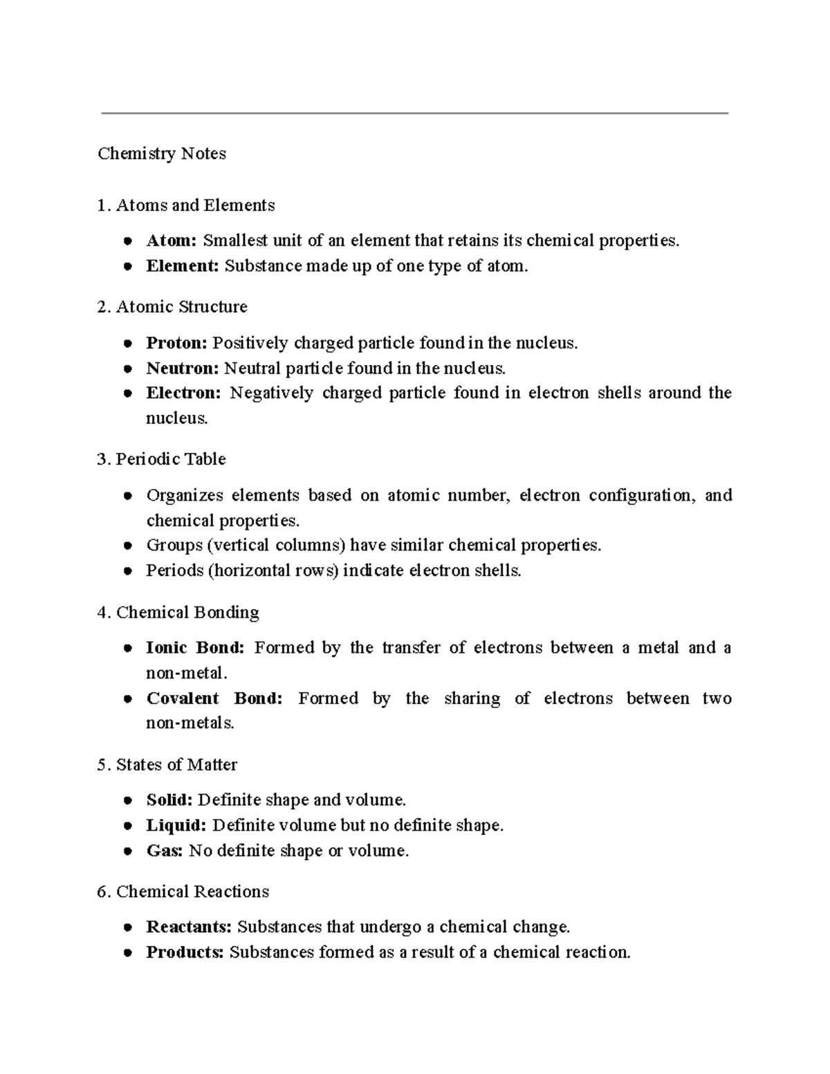 Chem - Chemistry Notes Atoms and Elements Atom: Smallest unit of an ...