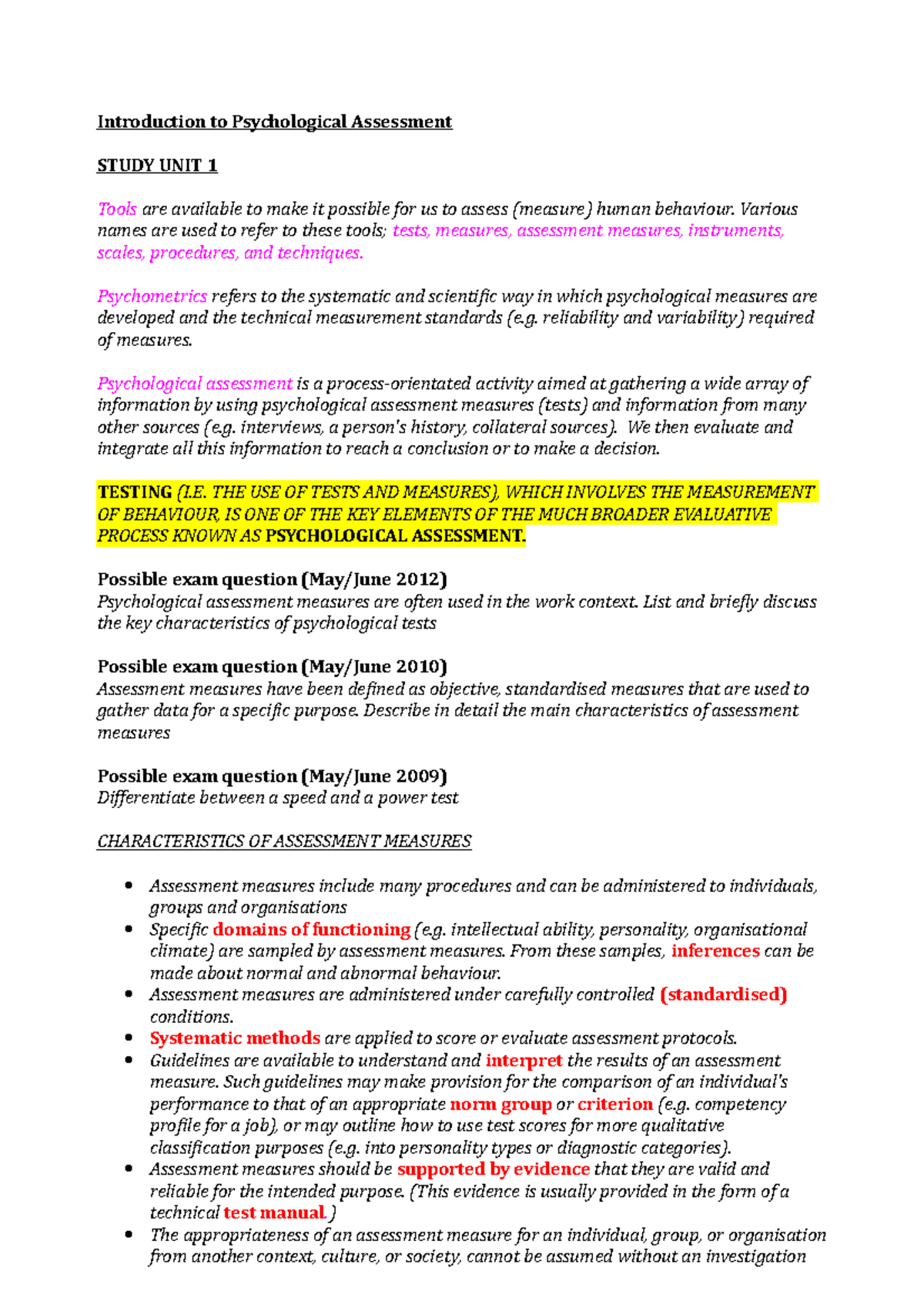 Introduction to Psychological Assessment learning Topic Summaries ...