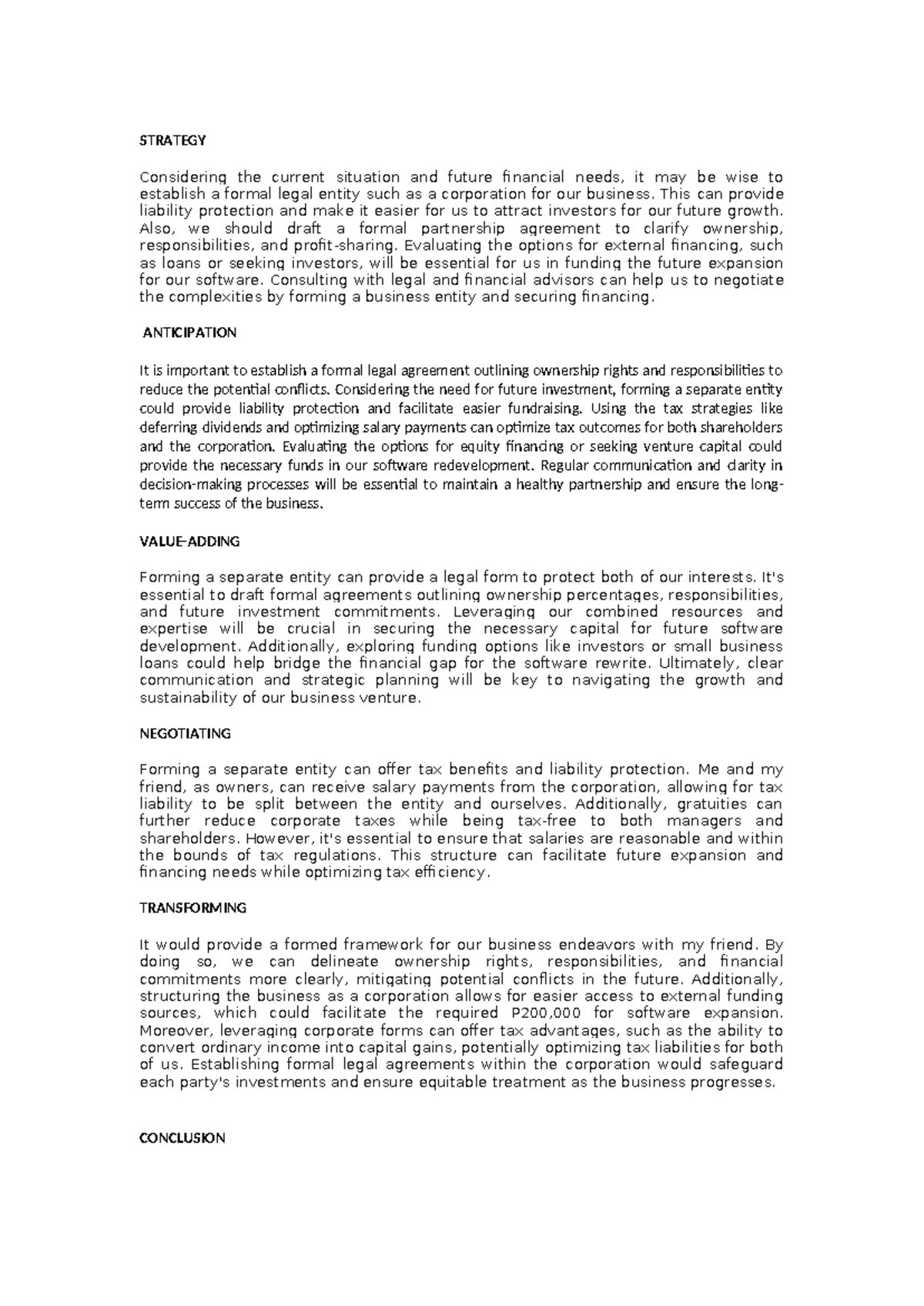 04 Task Performance in STM - STRATEGY Considering the current situation and future financial ...