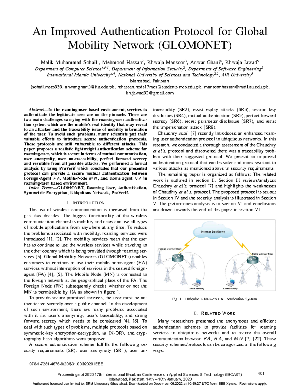 An Improved Authentication Protocol for Global Mobility Network Glomonet - An Improved - Studocu