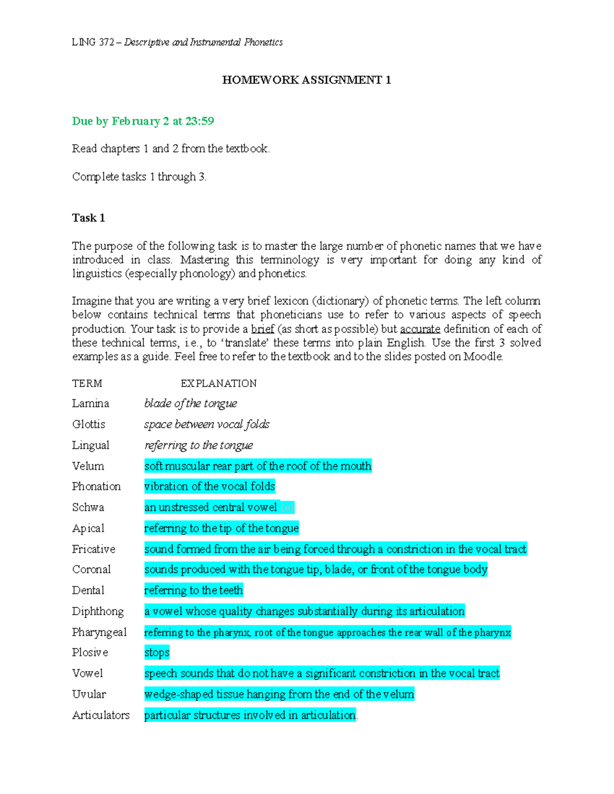 Homewok 1 completed. - assignment help - LING 372 – Descriptive and ...