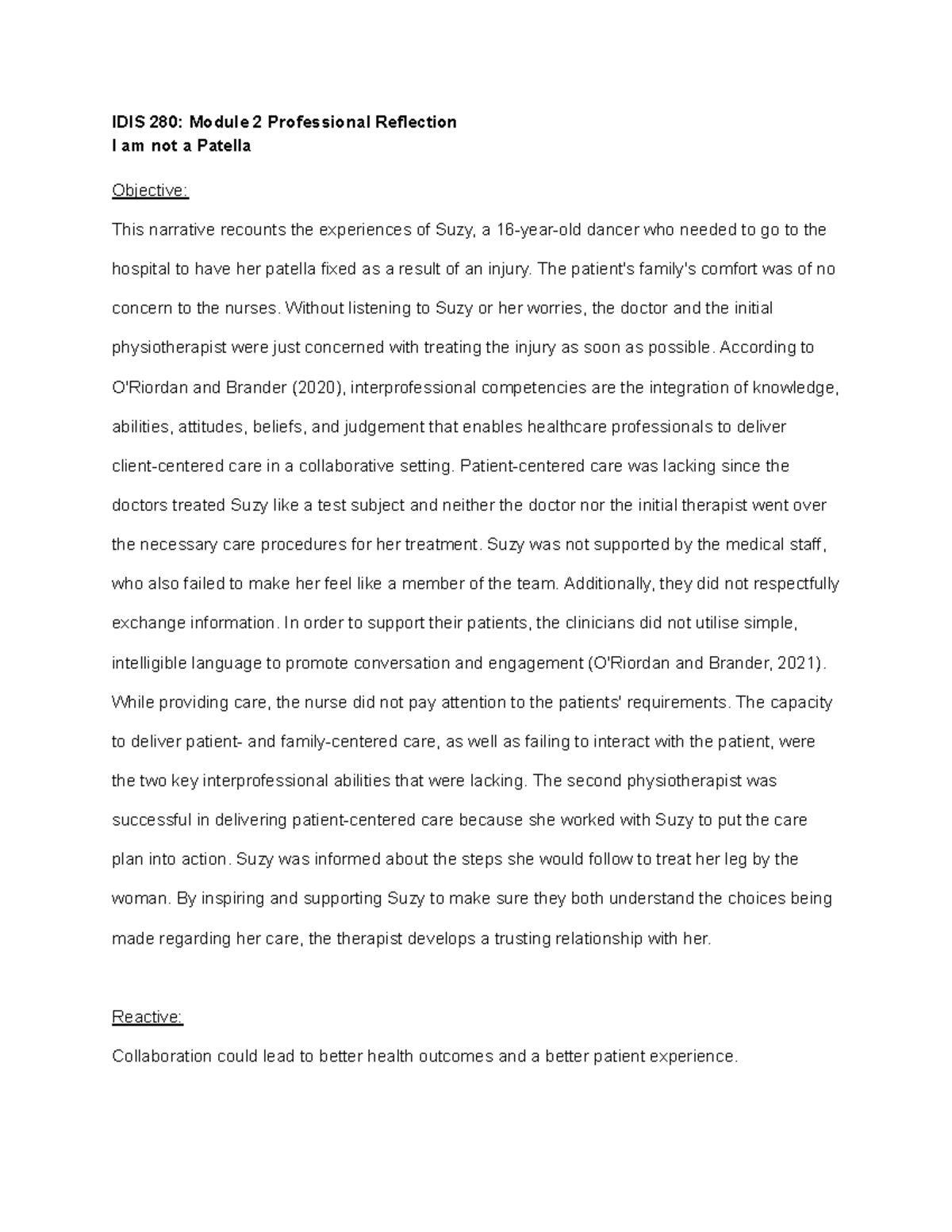 IDIS 280 Module 2 Professional Reflection - IDIS 280: Module 2 ...