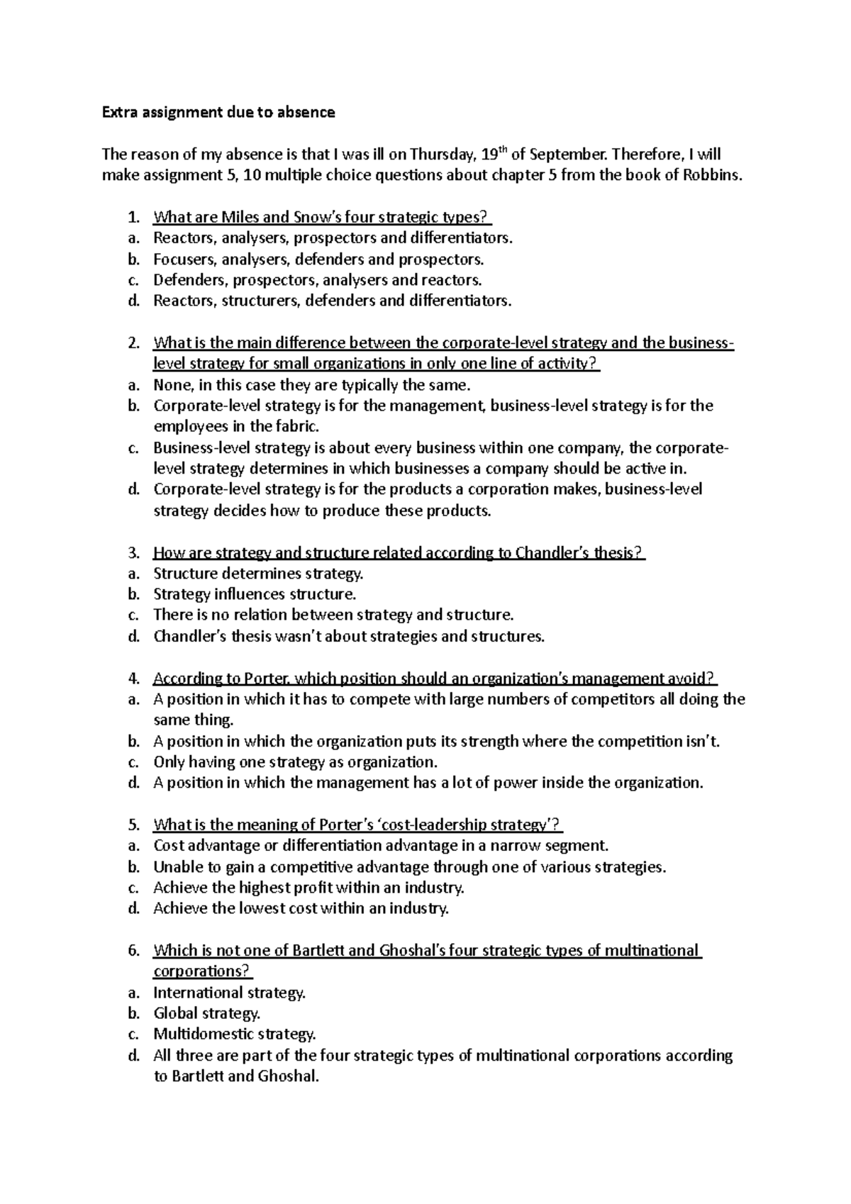 Extra assignment due to absence 19 September - Extra assignment due to ...