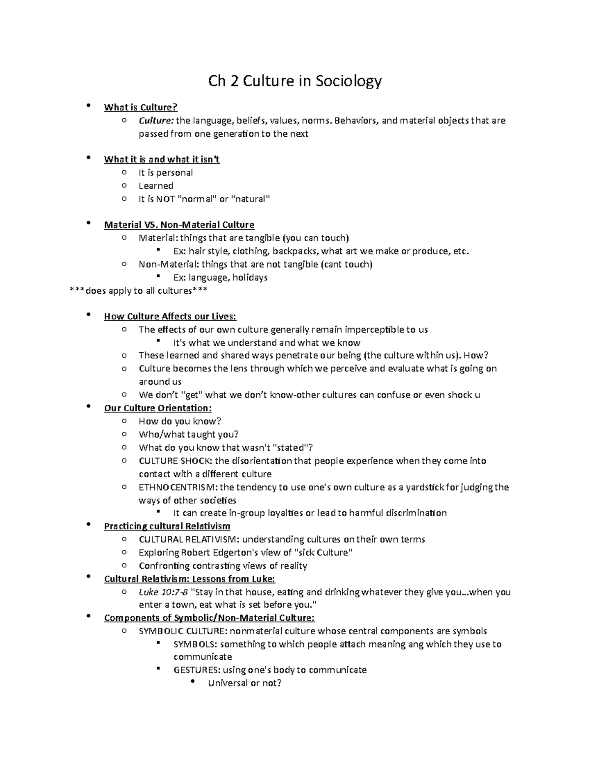 Ch 2 Culture in Sociology - Ch 2 Culture in Sociology What is Culture ...