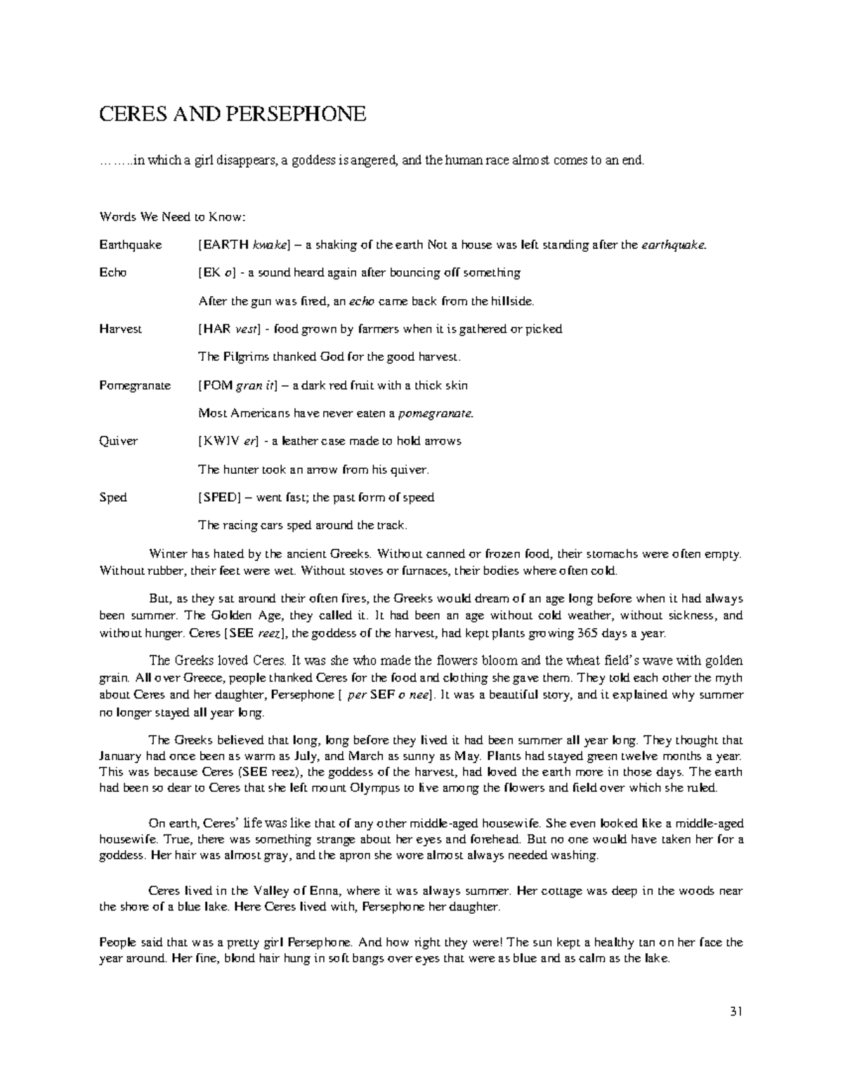 5 - Story - CERES AND PERSEPHONE ....... which a girl disappears, a ...