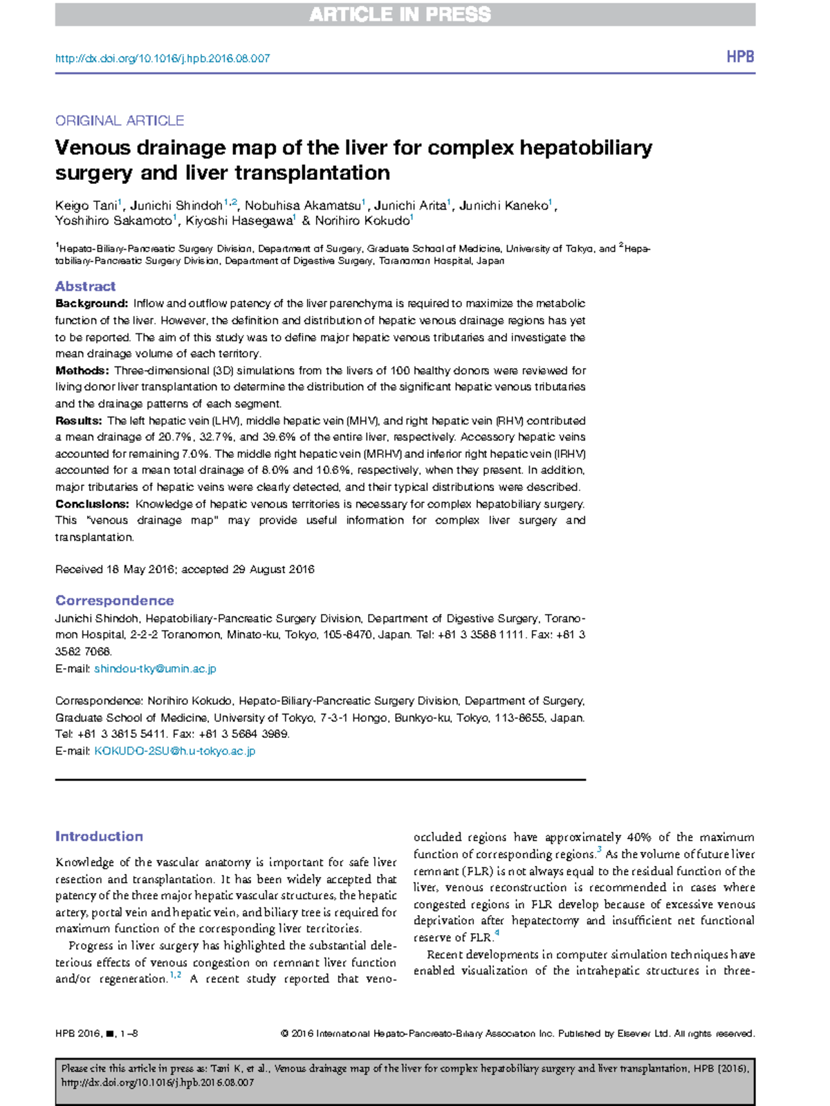 J.hpb.2016 - Higado - ORIGINAL ARTICLE Venous drainage map of the liver ...