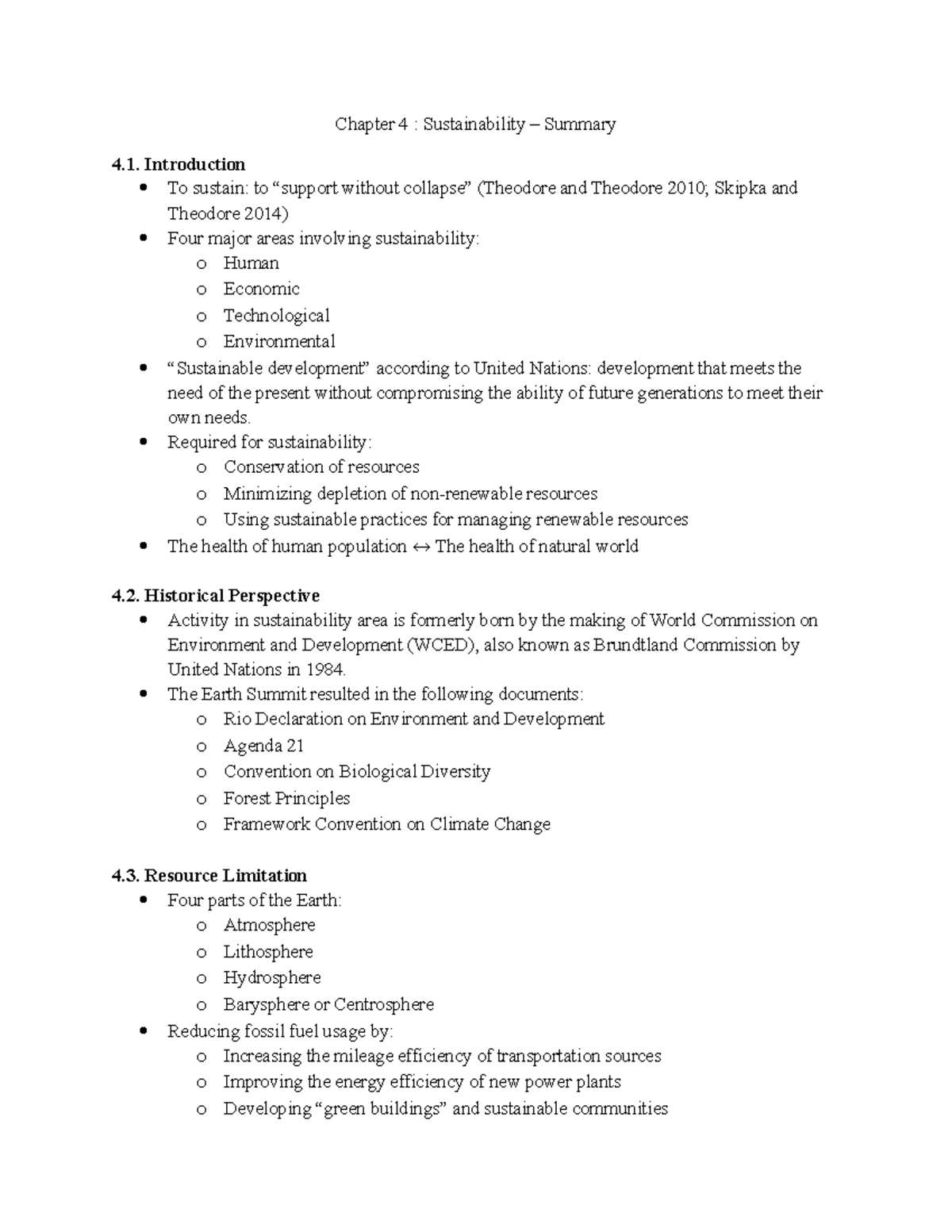 homework Chapter 4 summary - Chapter 4 : Sustainability – Summary 4 ...