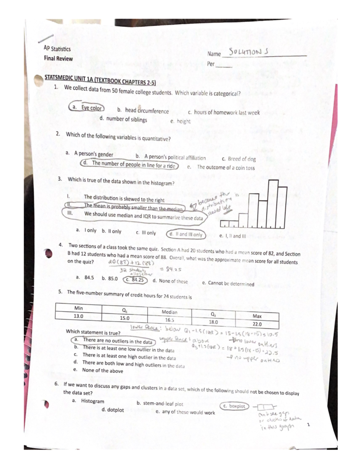1st Semester Final Review Solutions - Studocu
