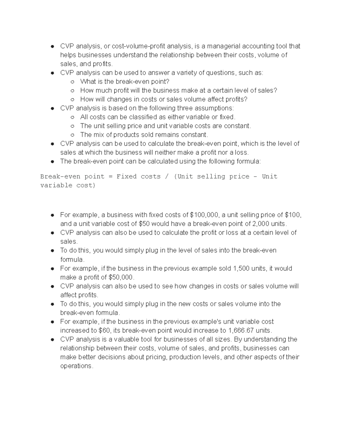 Lecture 12 CVP Analysis - CVP analysis, or cost-volume-profit analysis, is a managerial ...