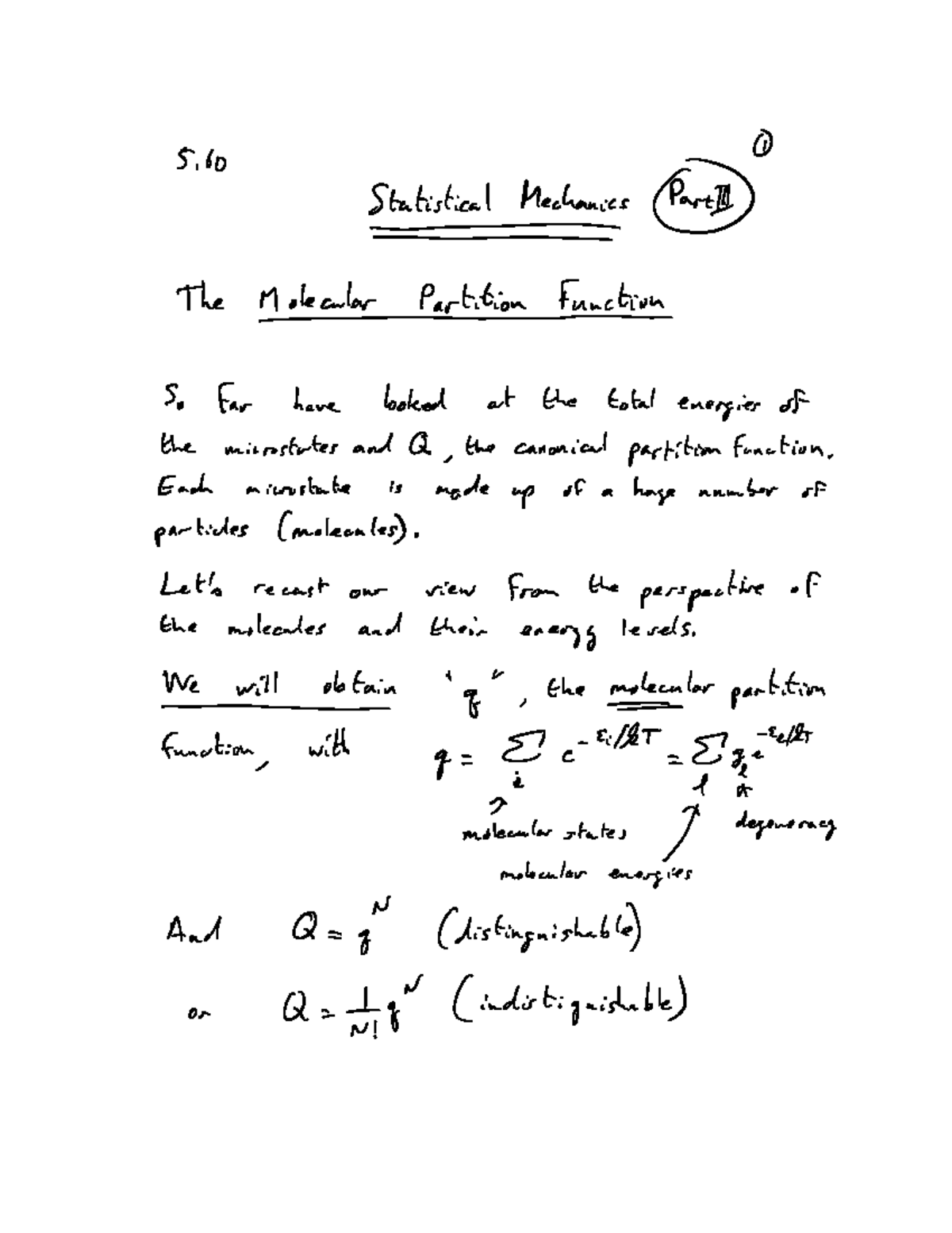 Statistical Mechanics Parts III and IV - 5.60 - Studocu