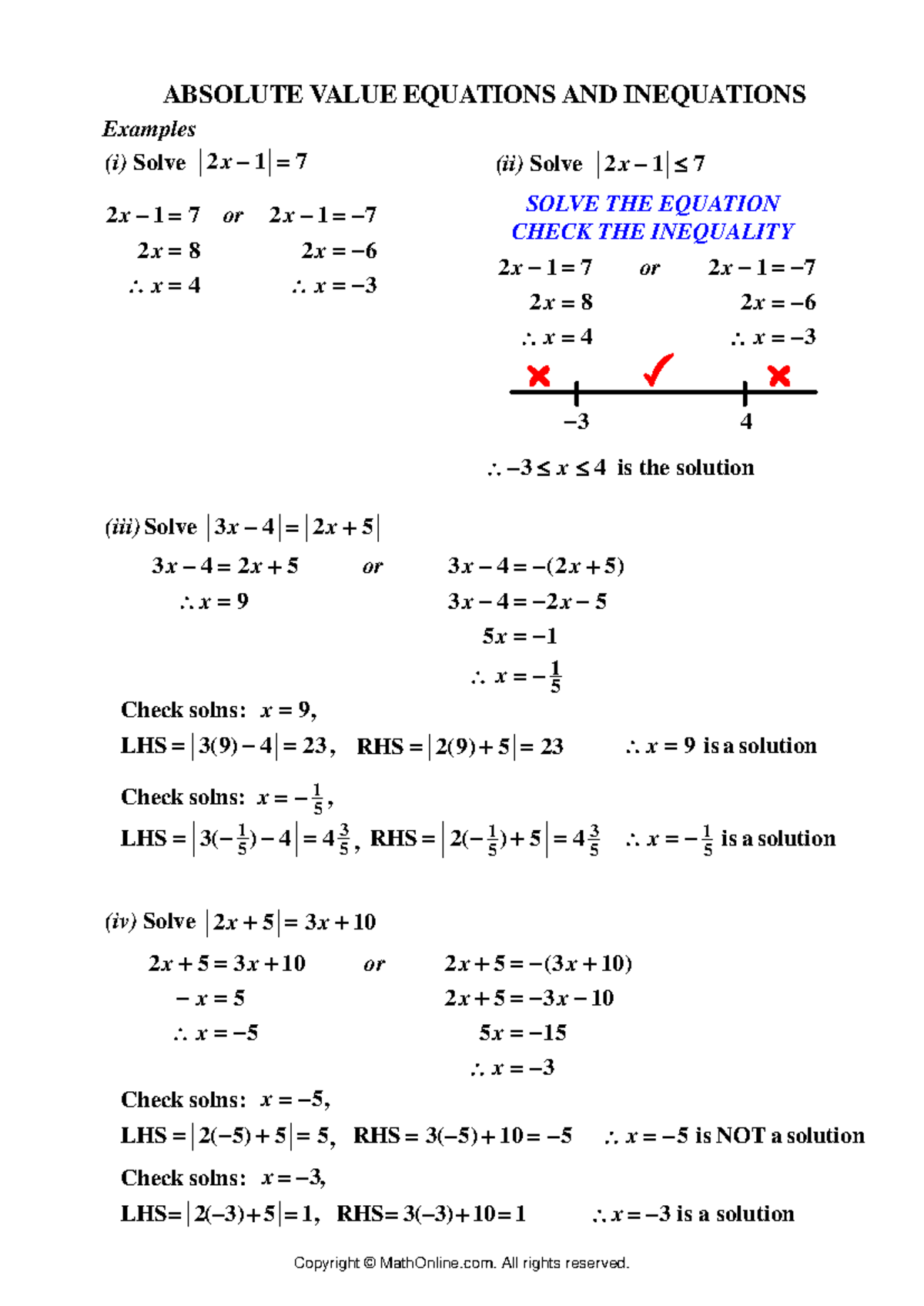 Absolute Value Equations And Inequations - . . Examples 3 x 4 ...