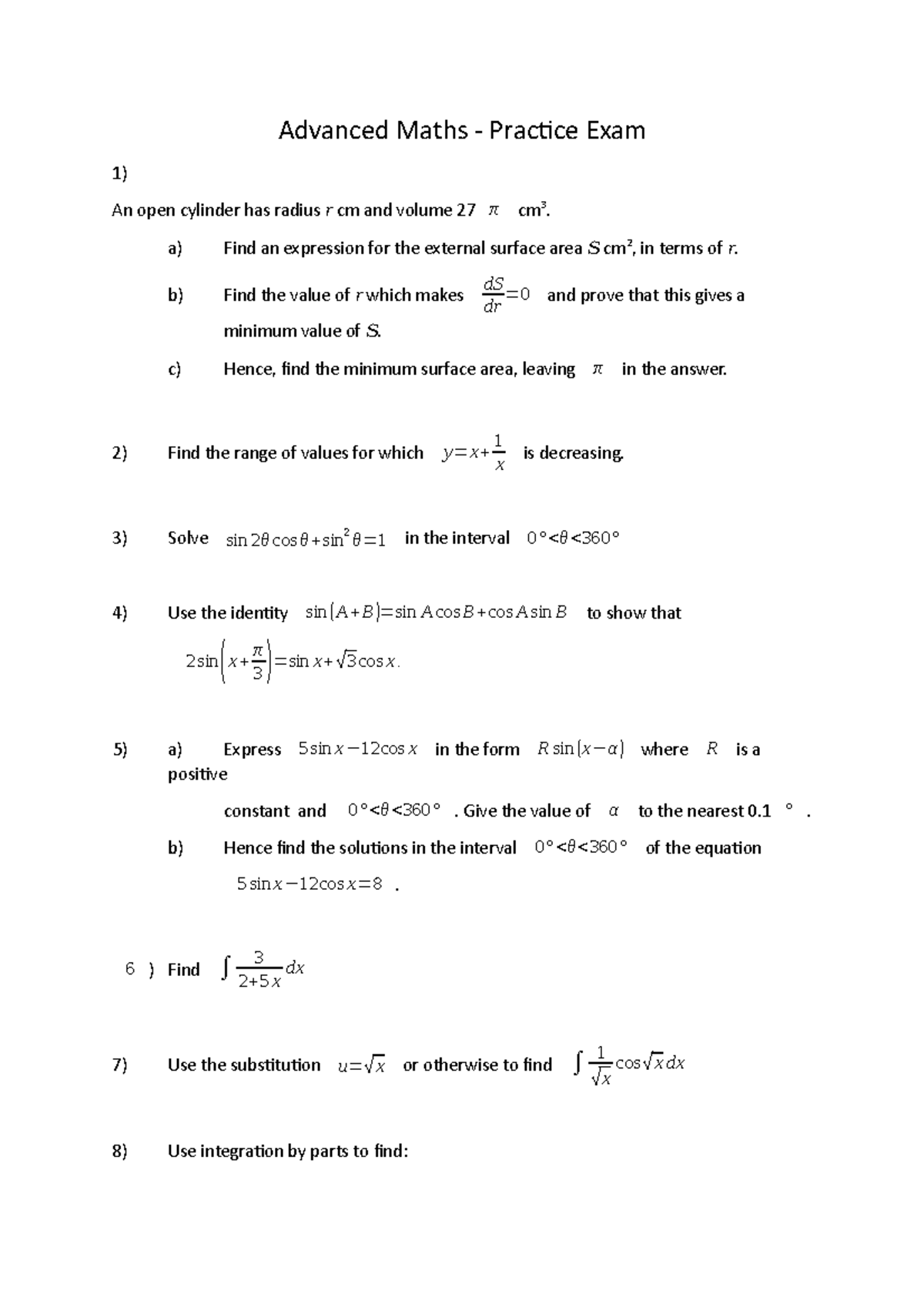 Exam 2015 Questions And Answers Advanced Maths Practice Exam 1 An Exam 2015 Questions And Answers Advanced Maths Practice Exam 1 An