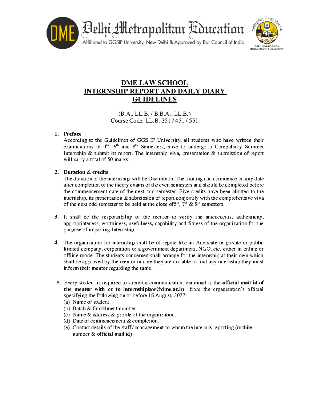 Internship Report Guidelines - DME LAW SCHOOL INTERNSHIP REPORT AND ...