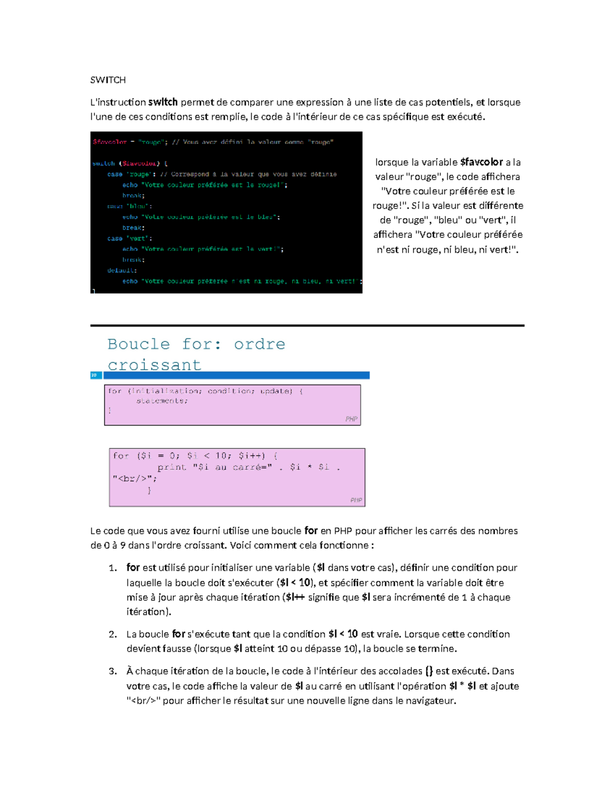 PHP - préparation finale 2 - SWITCH L'instruction switch permet de ...