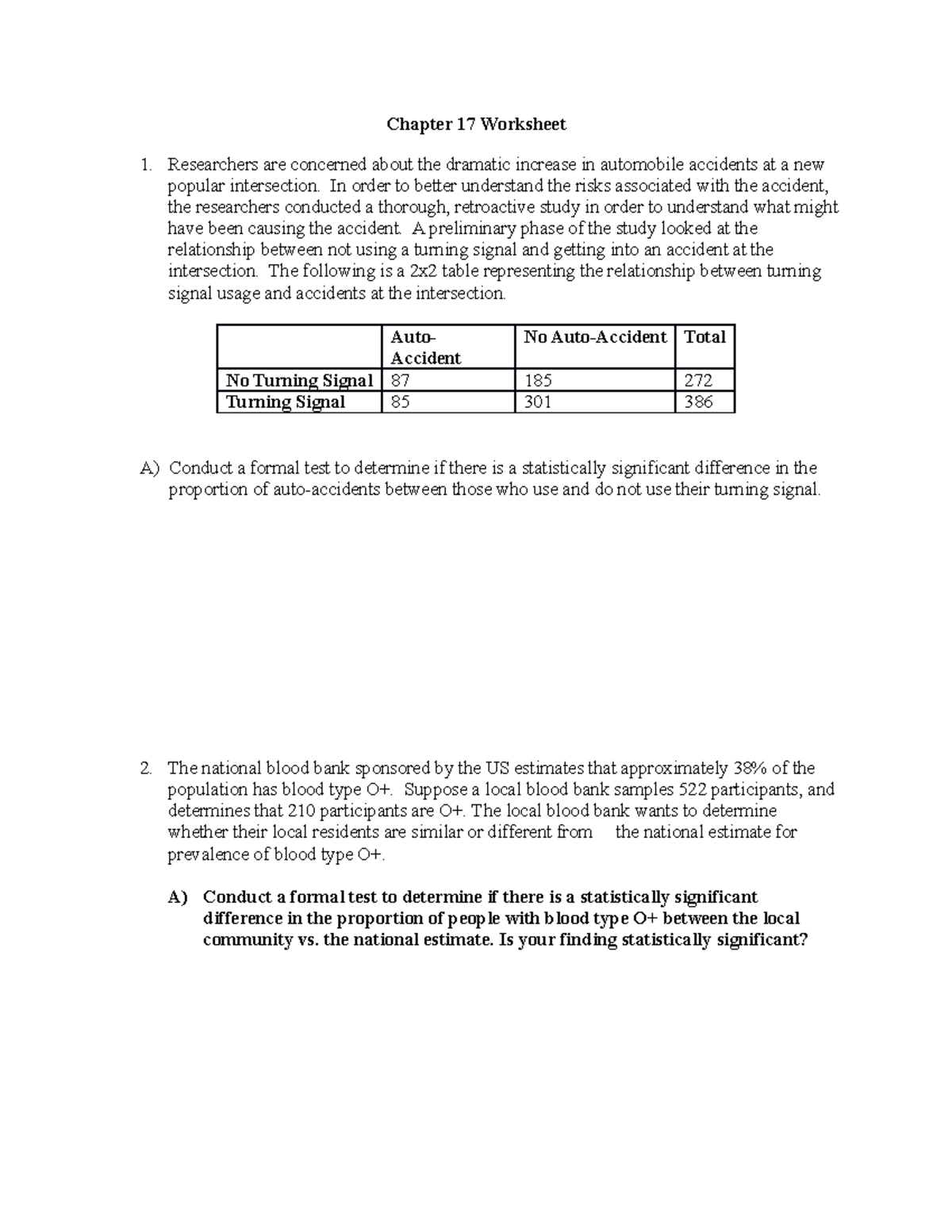 Chapter 17 Worksheet - homework - Chapter 17 Worksheet Researchers are ...