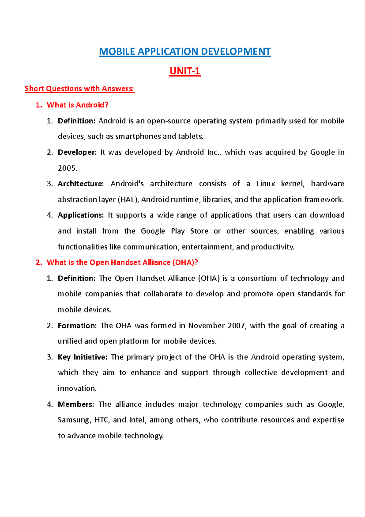 MAD- Study Material - Notes - MOBILE APPLICATION DEVELOPMENT UNIT- 1 ...