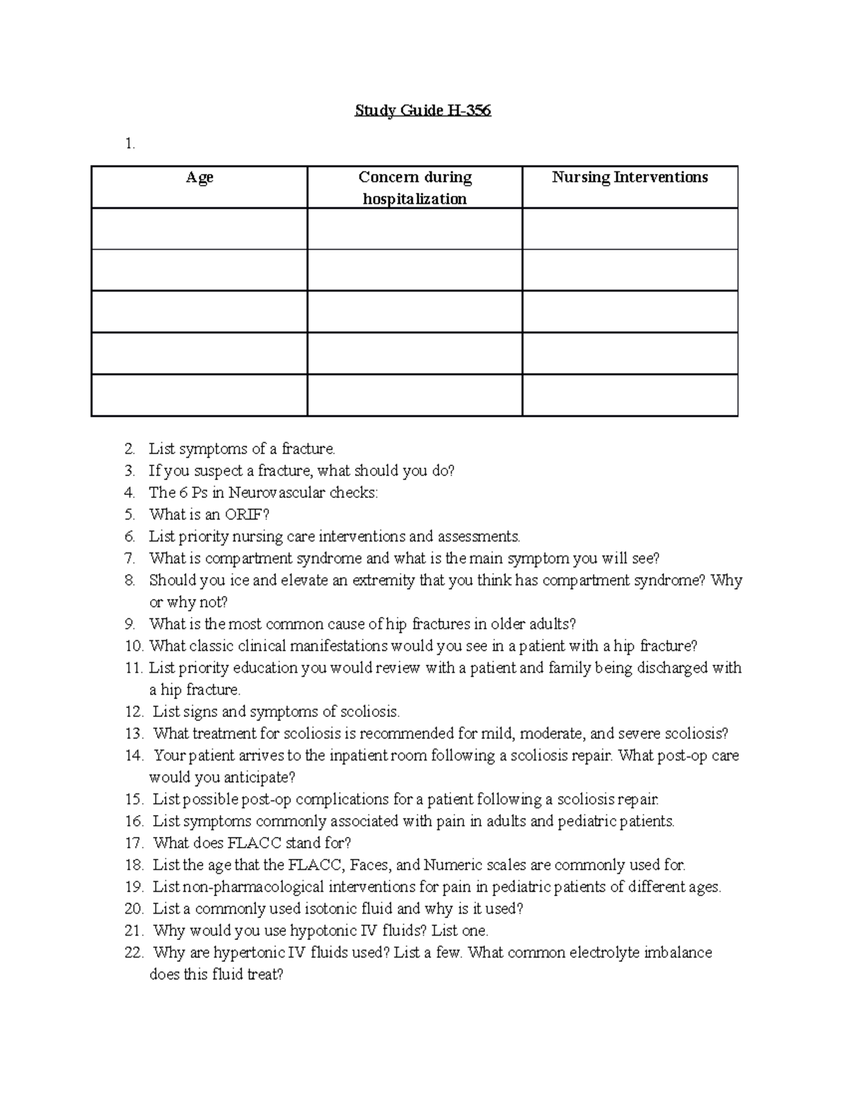 Final Exam Study Guide - Study Guide H- Age Concern during ...
