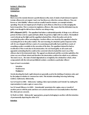 Lecture 3 – Homicide - First Class Notes - Lecture 3 – Homicide 14/02 ...