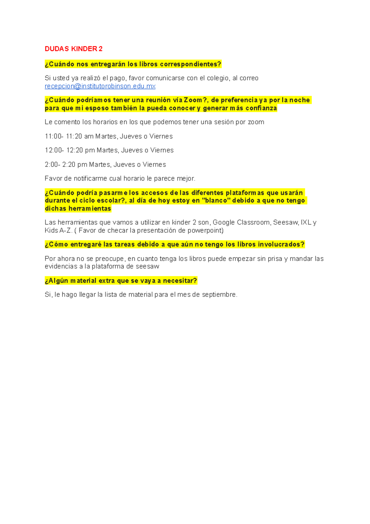 Dudas Kinder 2 - DUDAS KINDER 2 ¿Cuándo nos entregarán los libros ...