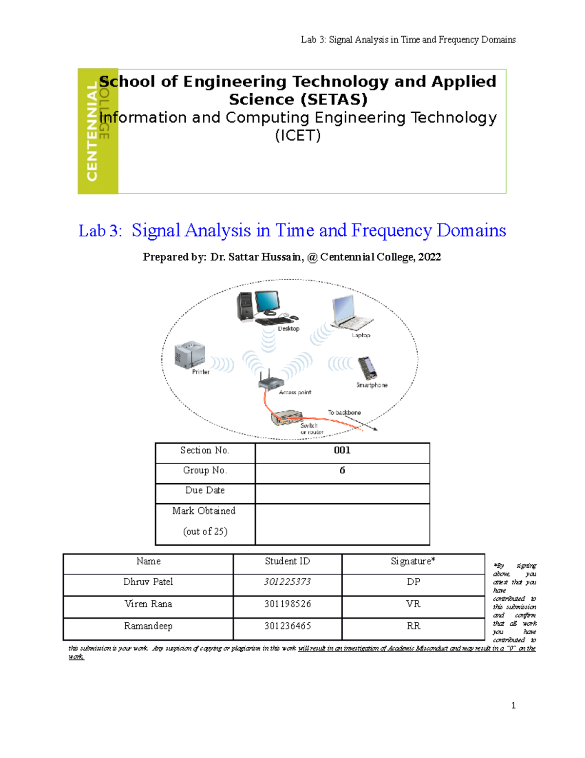 CNET304 Lab 3 Signal Analysis in Time and Frequency Domains (1) - Lab 3 ...