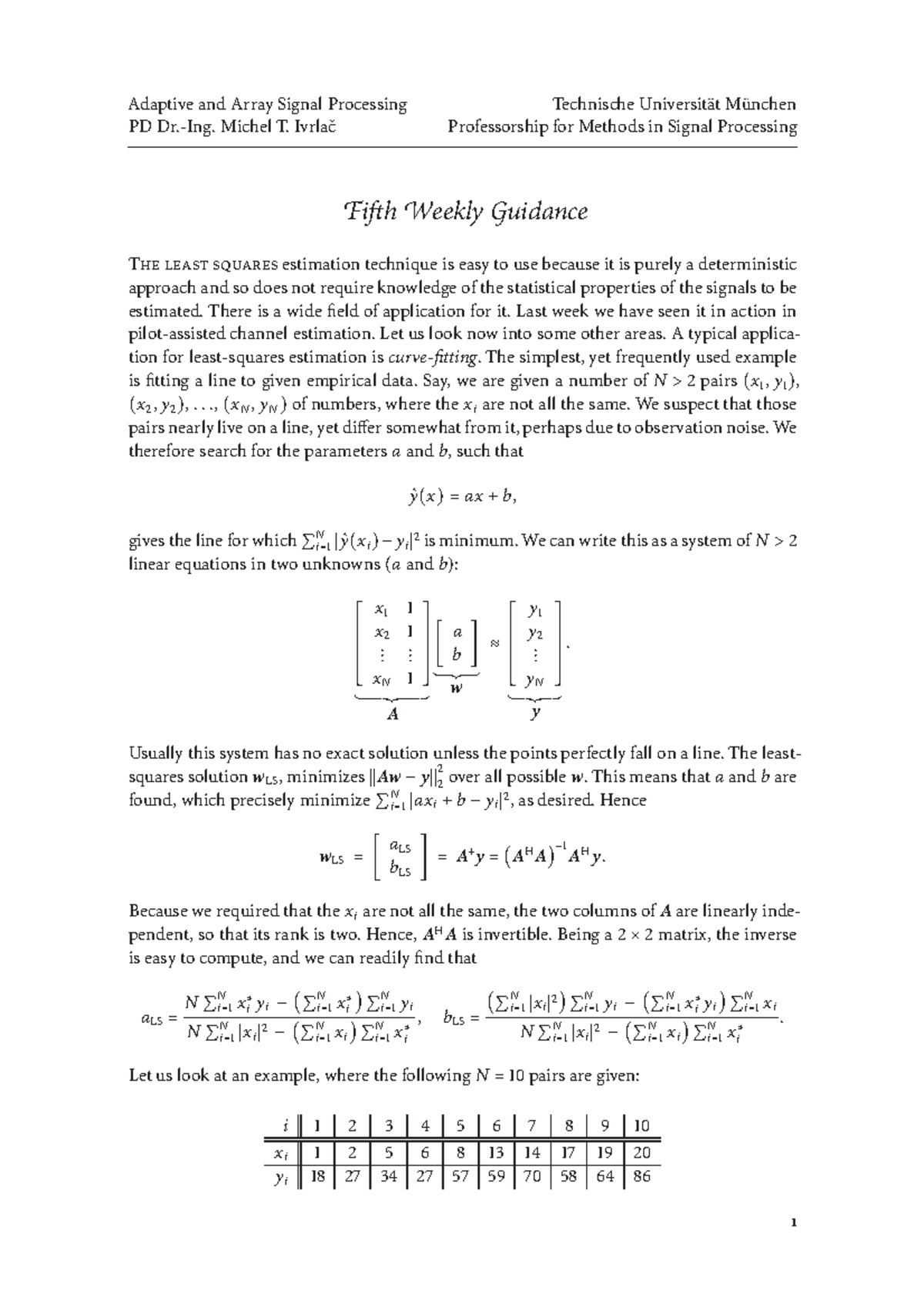 G05 - Wintersemmester - Adaptive and Array Signal Processing - TUM ...
