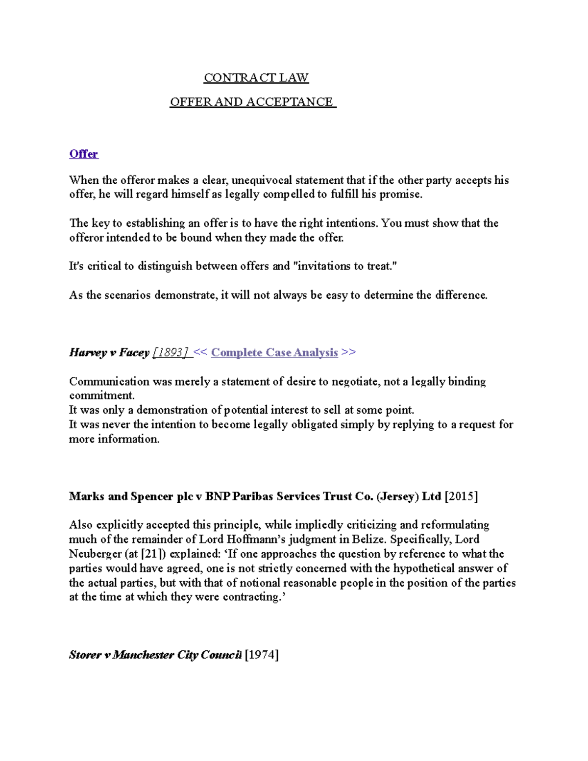 Contract LAW Offer AND Acceptance Notes - CONTRACT LAW OFFER AND ...