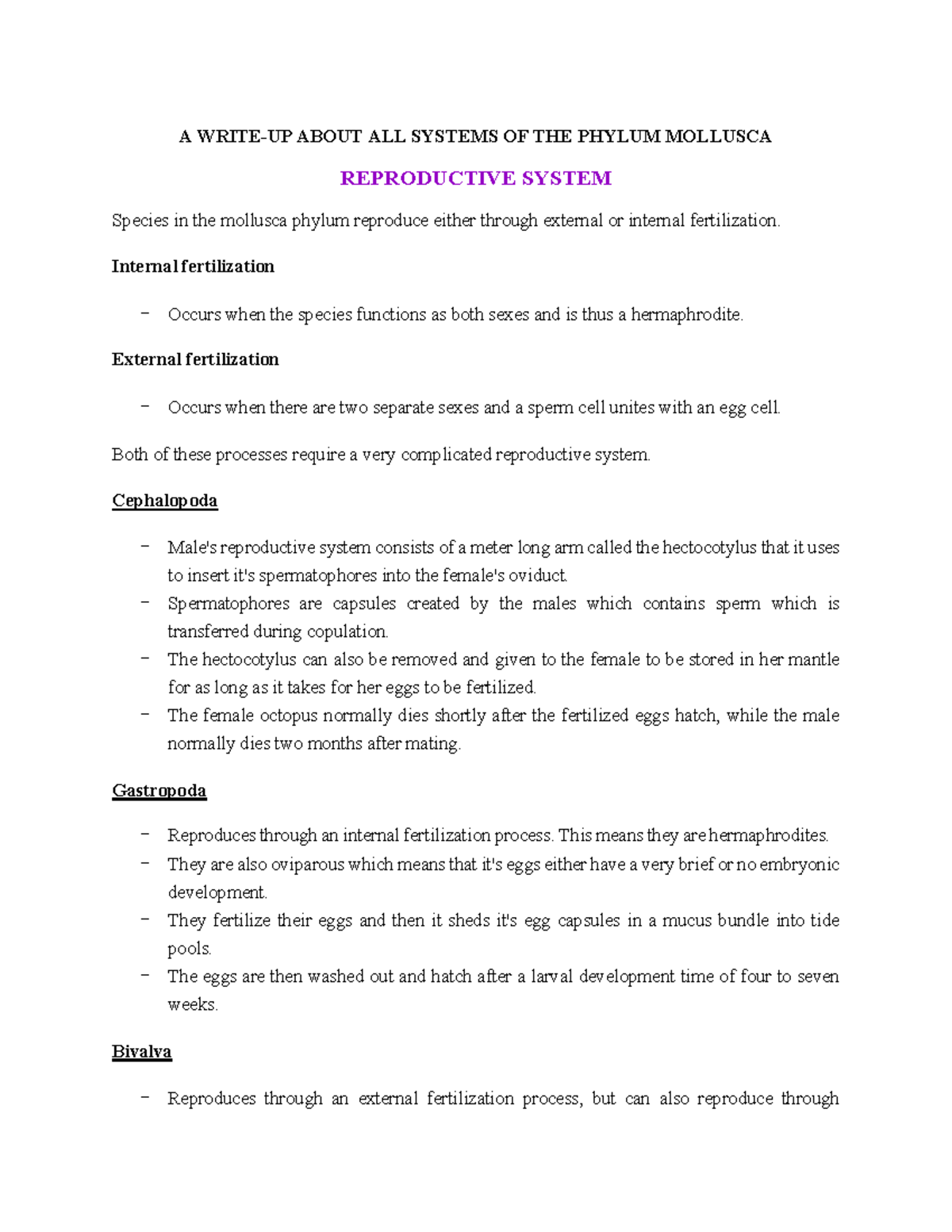 Phylum Mollusca - Comprehensive summary about Mollusks. - A WRITE-UP ...