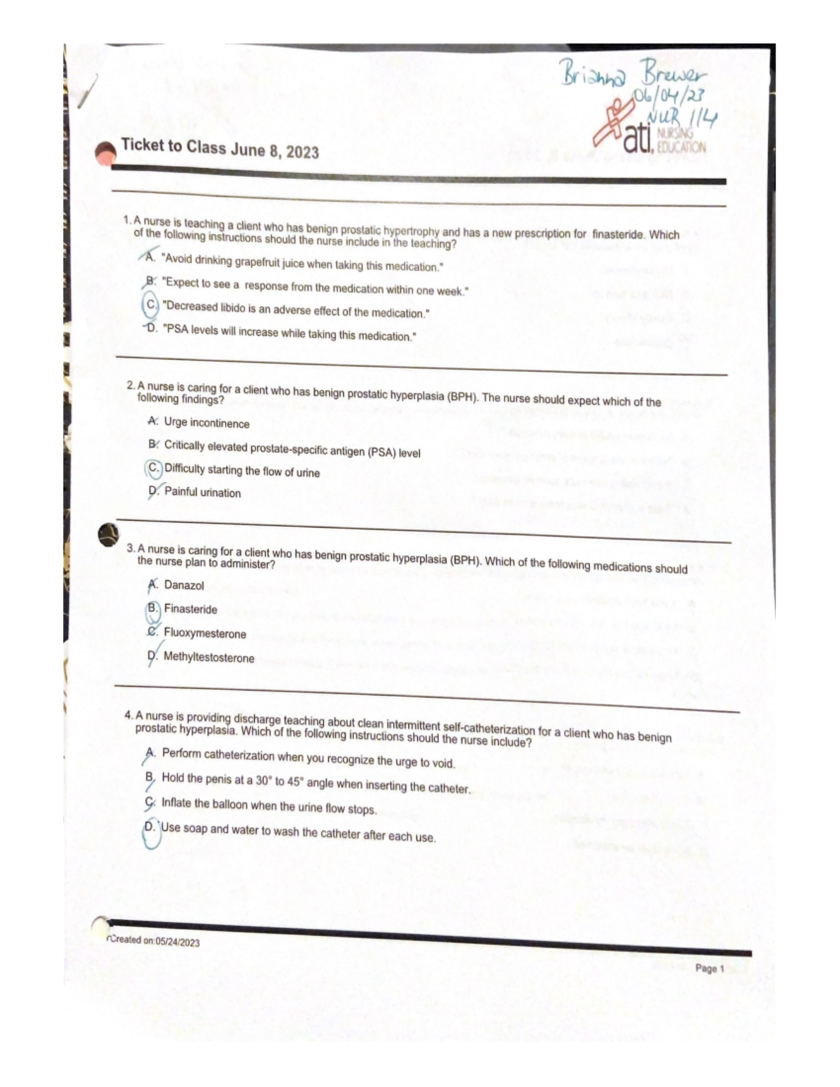 Ticket to class (ATI questions) - NUR 114 - Studocu