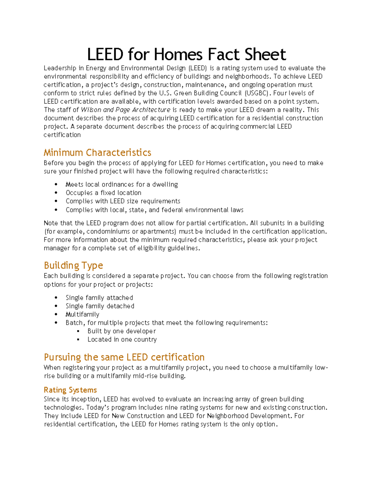 COM 140 Word 2 Classwork - LEED for Homes Fact Sheet Leadership in ...