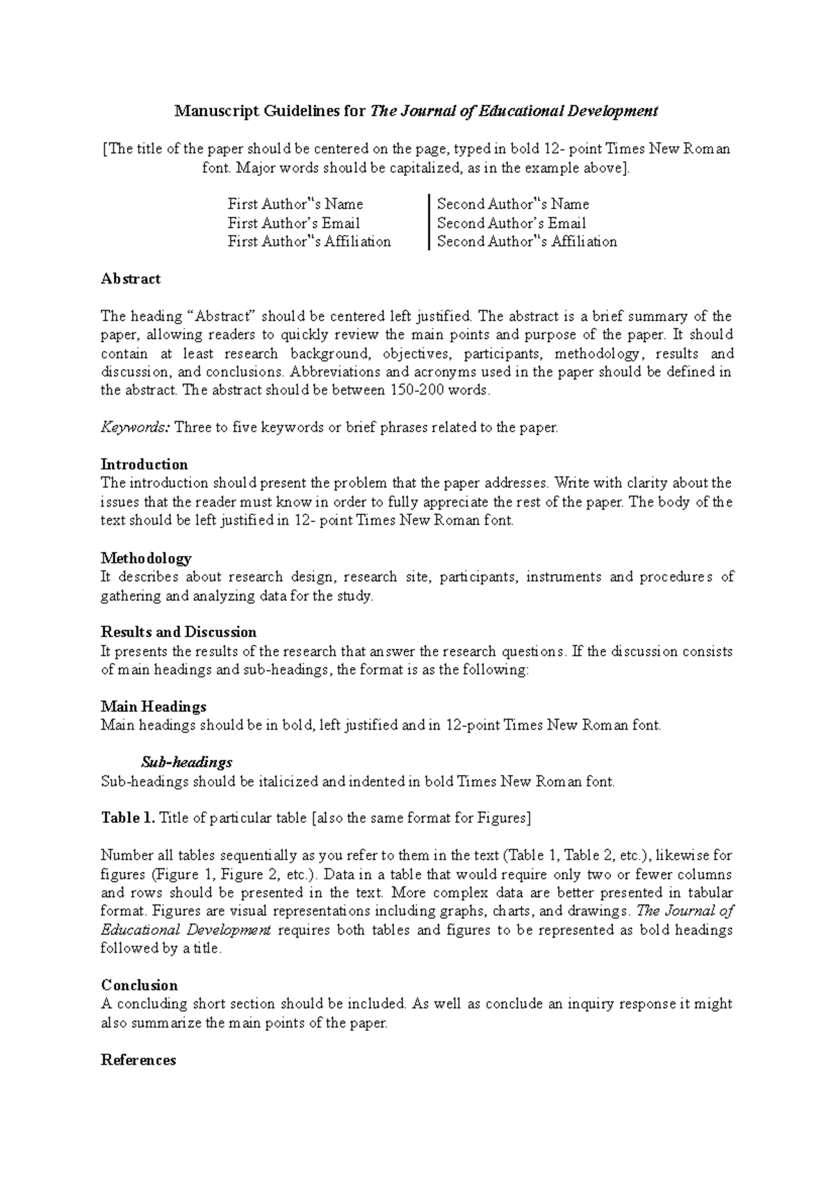 Template for Journal of Educational Development - Manuscript Guidelines ...